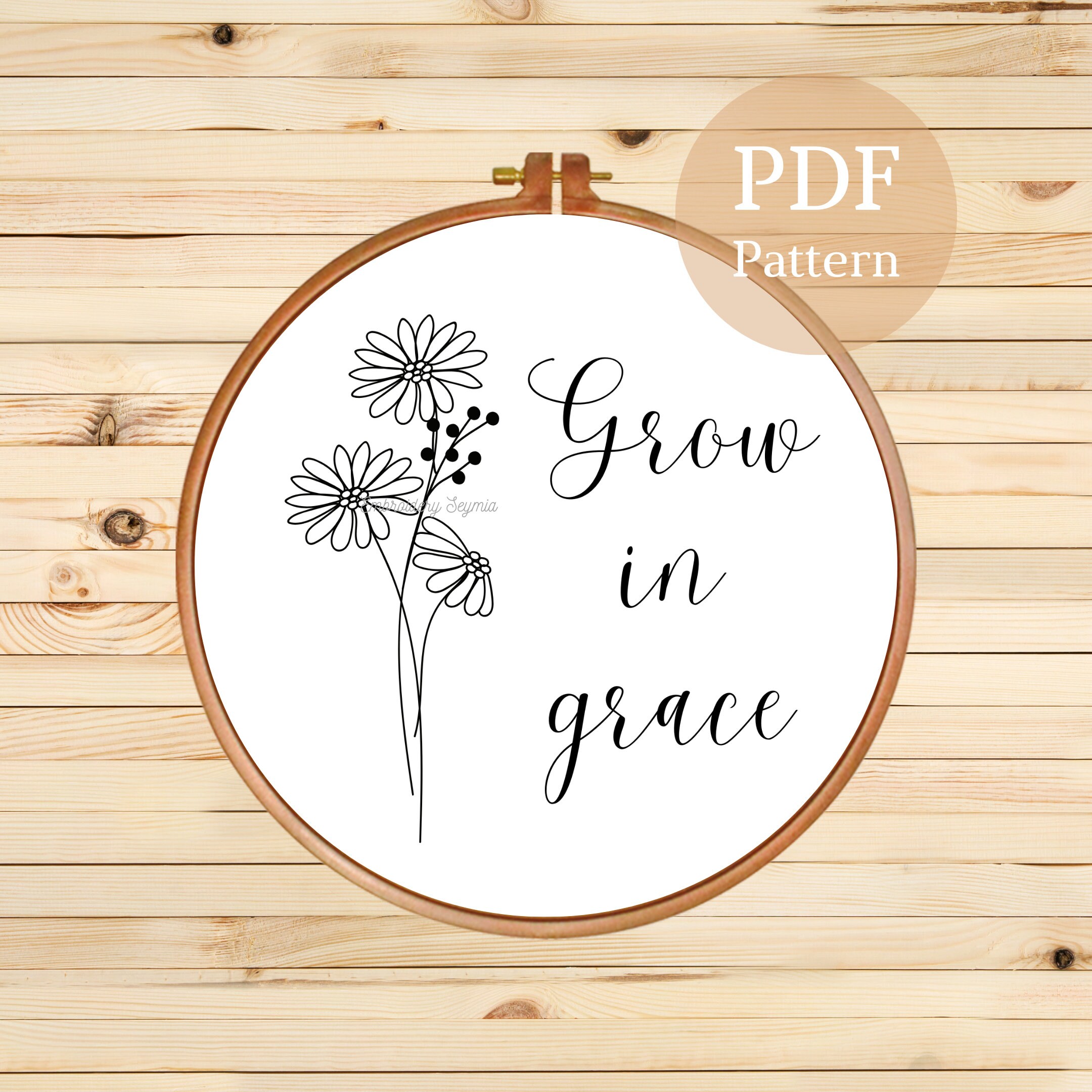 Grow in Grace Embroidery Pattern Instant Download Digital Inspirational ...