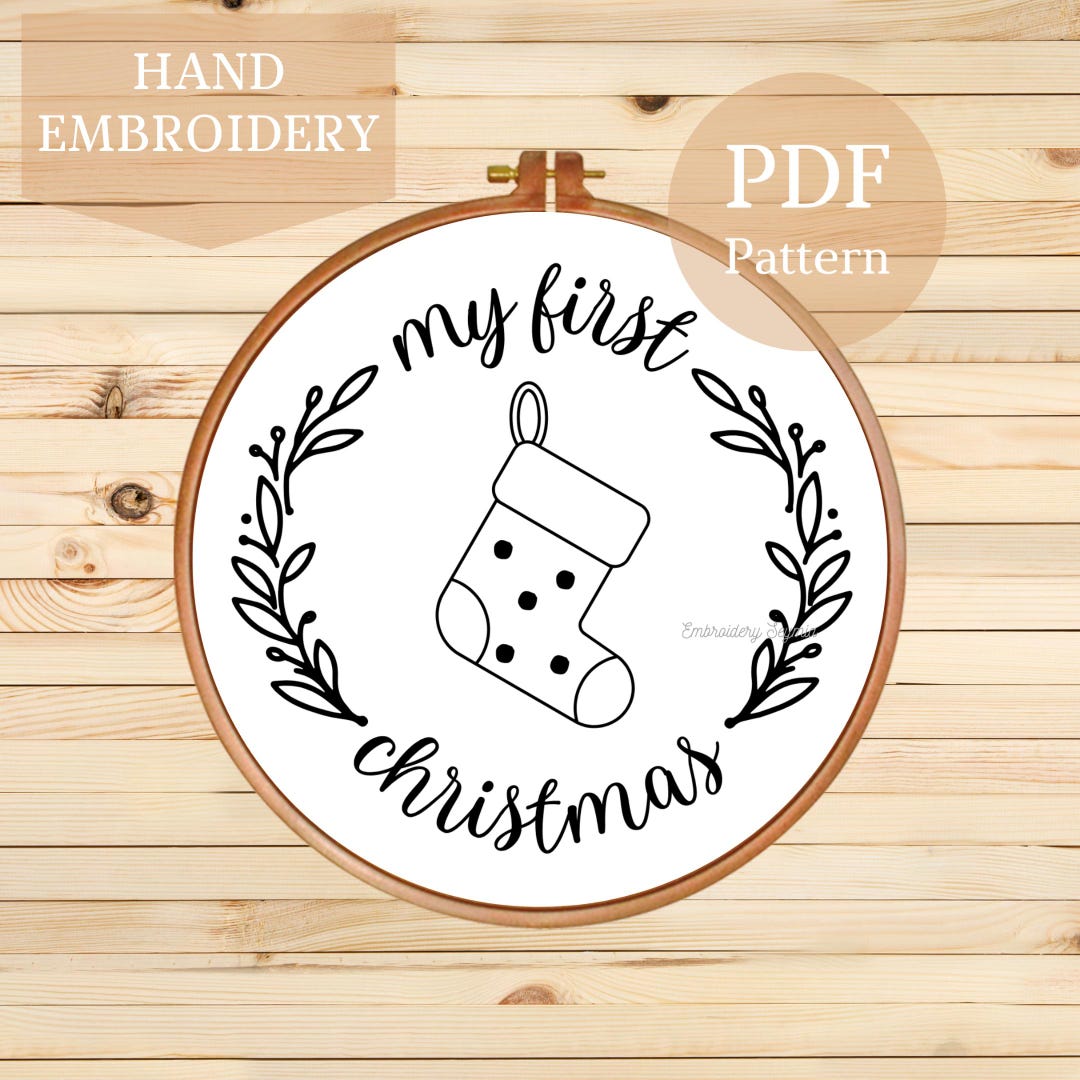 My First Christmas Embroidery Pattern: Stocking & Wreath Design (PDF ...