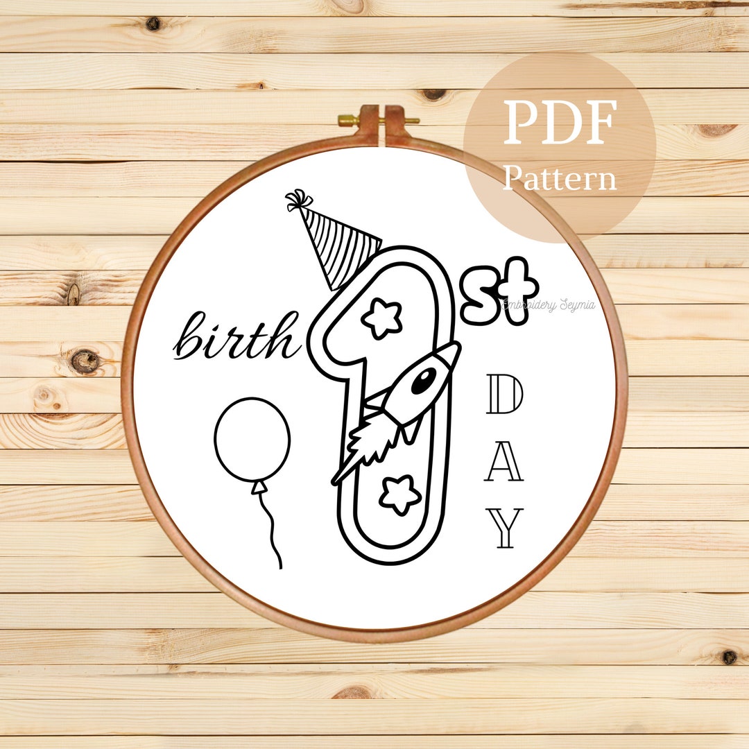 First Birthday Hand Embroidery Pattern | Embroidery PDF Pattern Instant ...