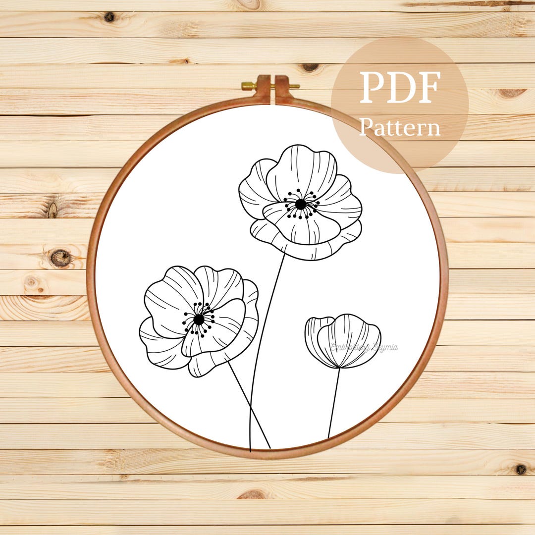 Poppy Hand Embroidery Design, Flower Hand Embroidery Pattern, PDF Hand ...
