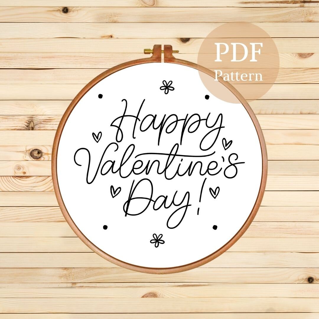 Happy Valentine's Day Embroidery Pattern | Romantic Design With ...