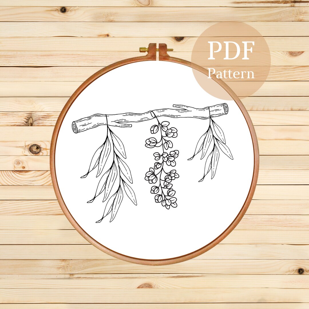 Branch Leaves Hand Embroidery Design, Instant Download PDF Pattern ...
