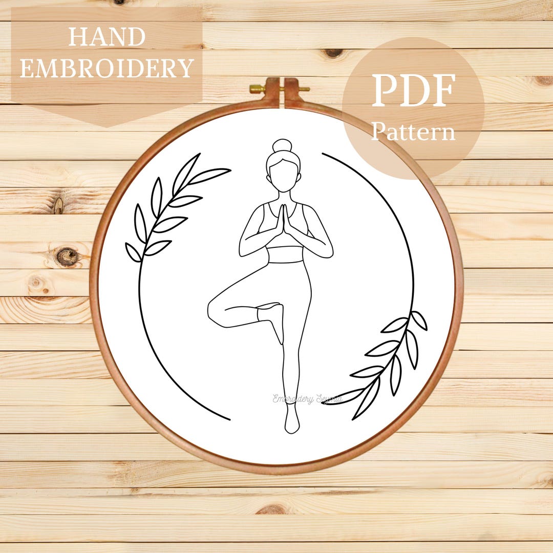 Yoga Hand Embroidery Pattern, Line Art Women Embroidery Design ...