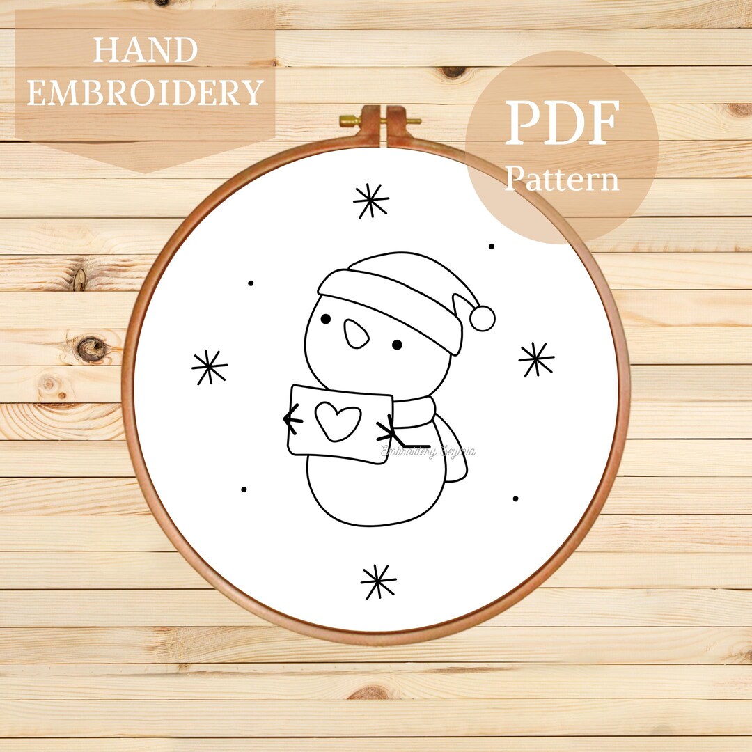 Snowman Hand Embroidery Pattern | DIY Christmas Hoop Art (PDF Pattern ...