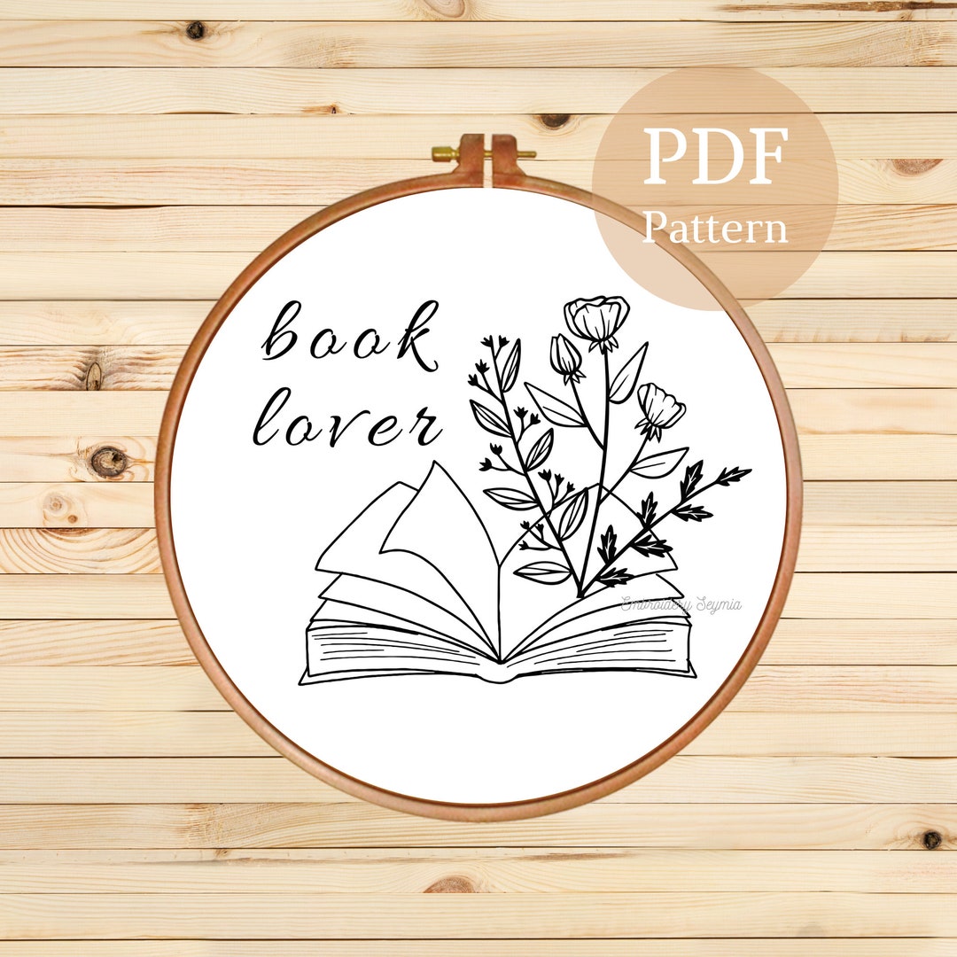 Book Lover Hand Embroidery Pattern: Reading Design (PDF Download, 3-8 ...