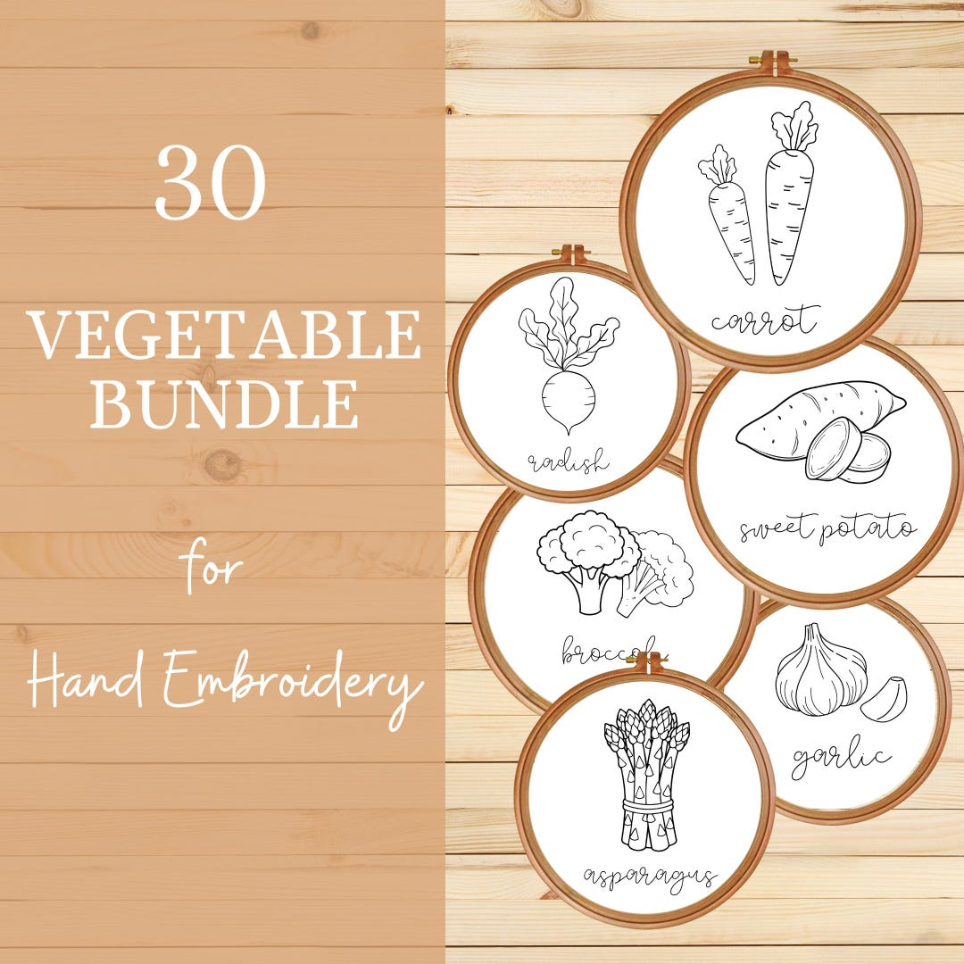 Vegetable Hand Embroidery Pattern Bundle | Kitchen Embroidery Design ...