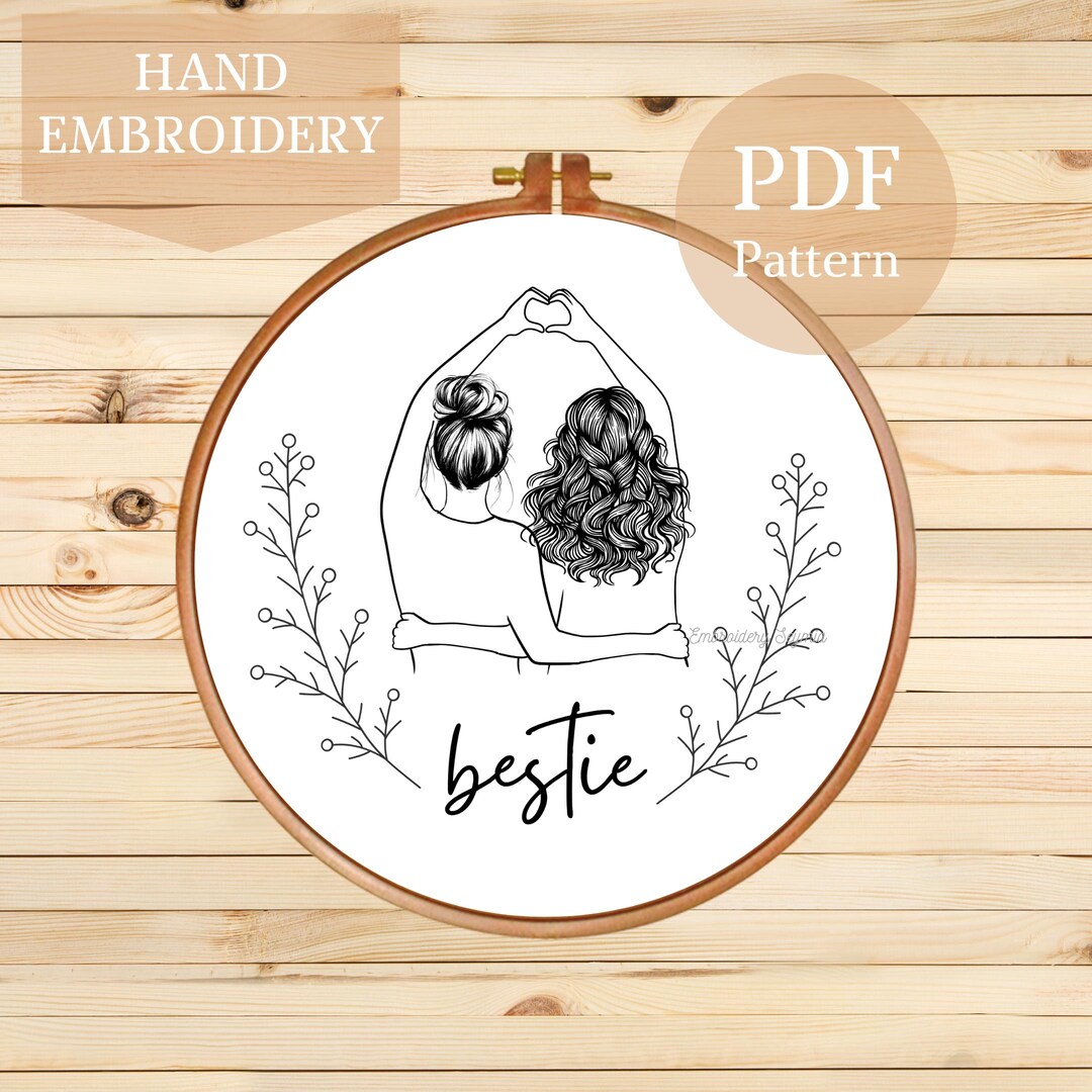 Bestie Embroidery Pattern PDF | Friendship Line Art Hand Embroidery ...
