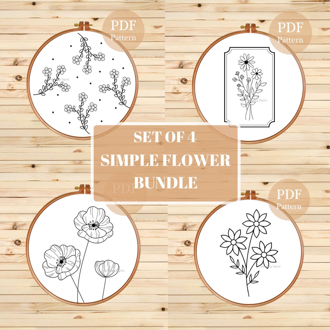 Floral Embroidery PDF Pattern: Simple Flower Hand Embroidery Bundle ...
