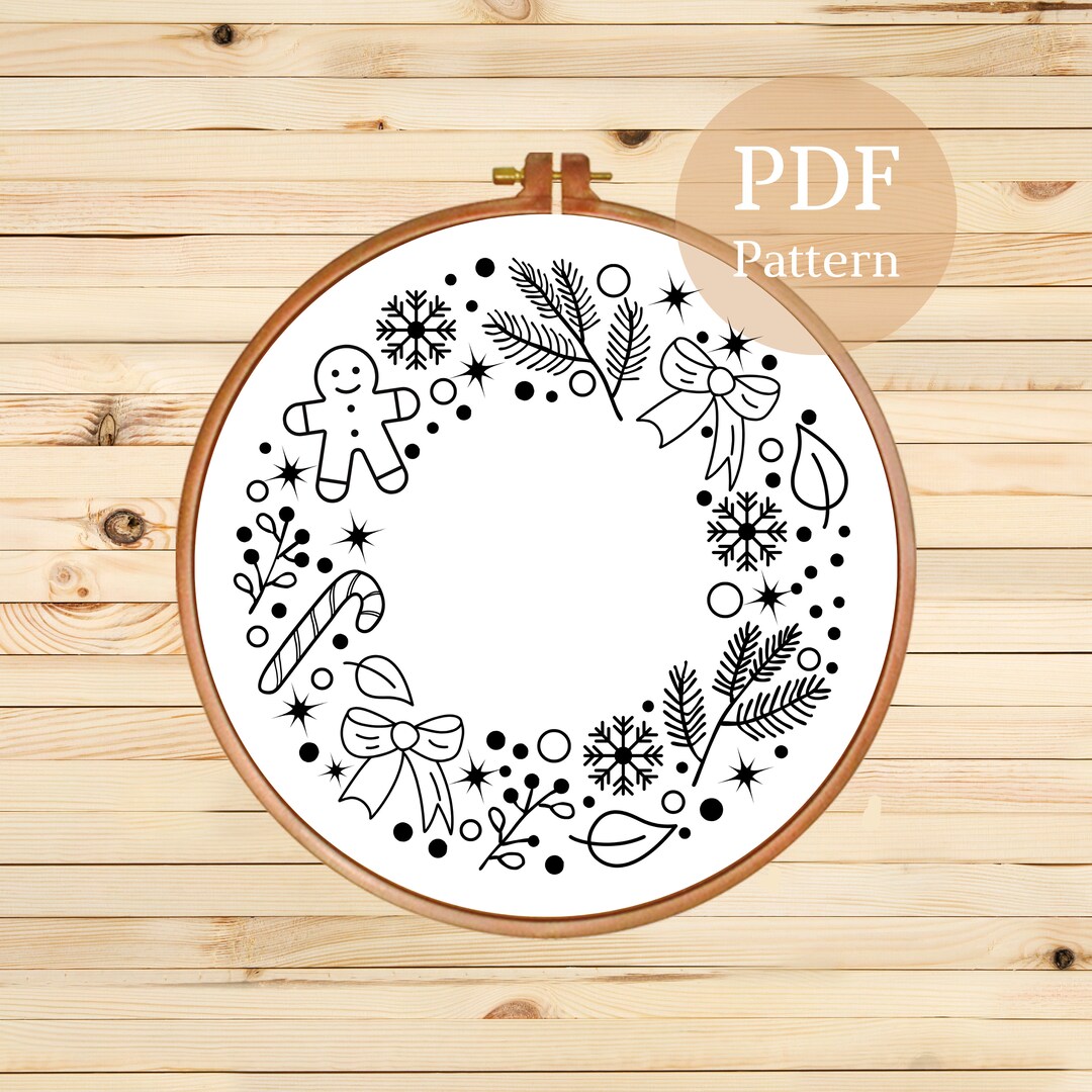 Christmas Wreath Hand Embroidery Pattern: Holiday Hoop Art (PDF Pattern ...
