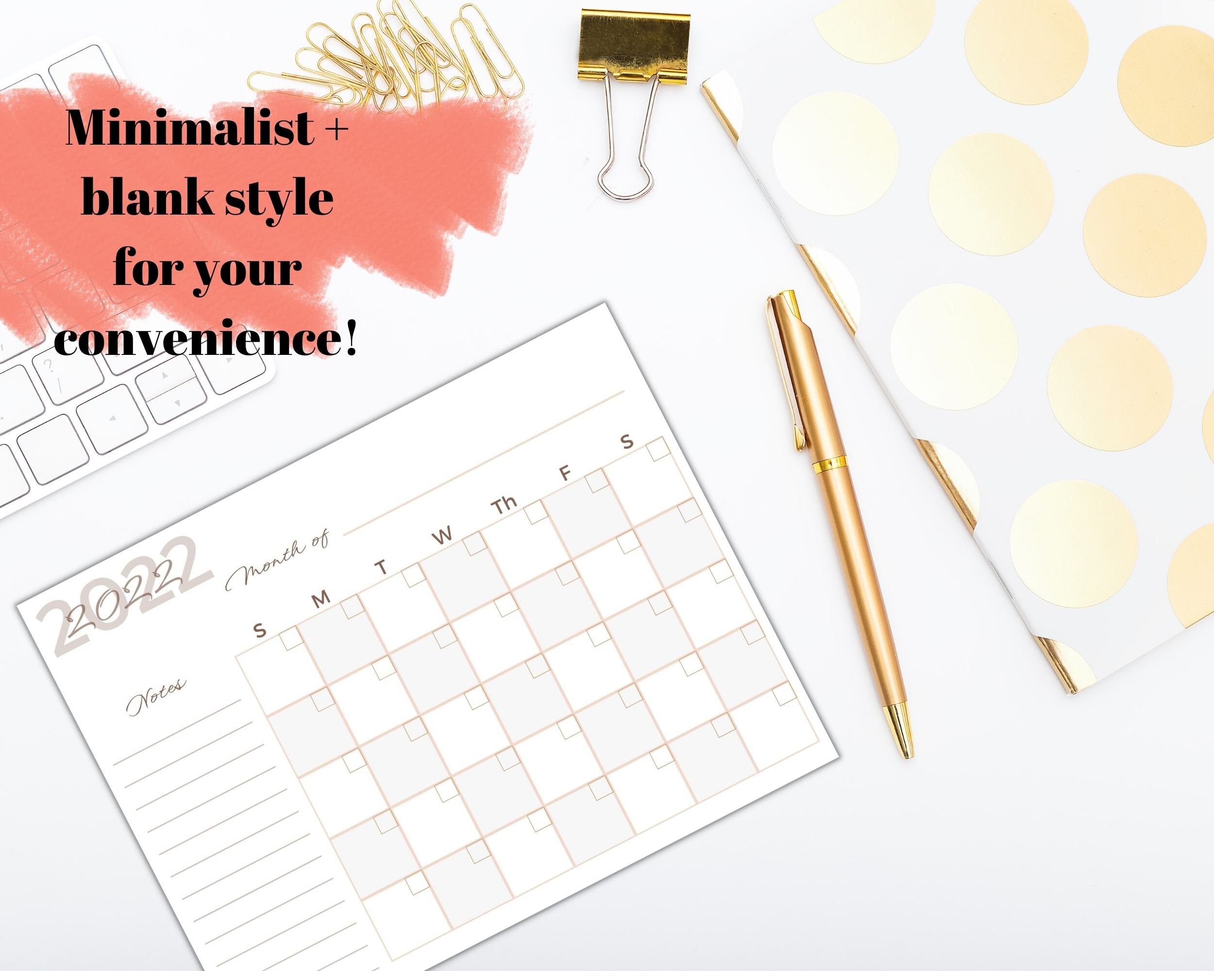 2022 Blank Month/date Calendar Landscape, Printable Calendar Template ...