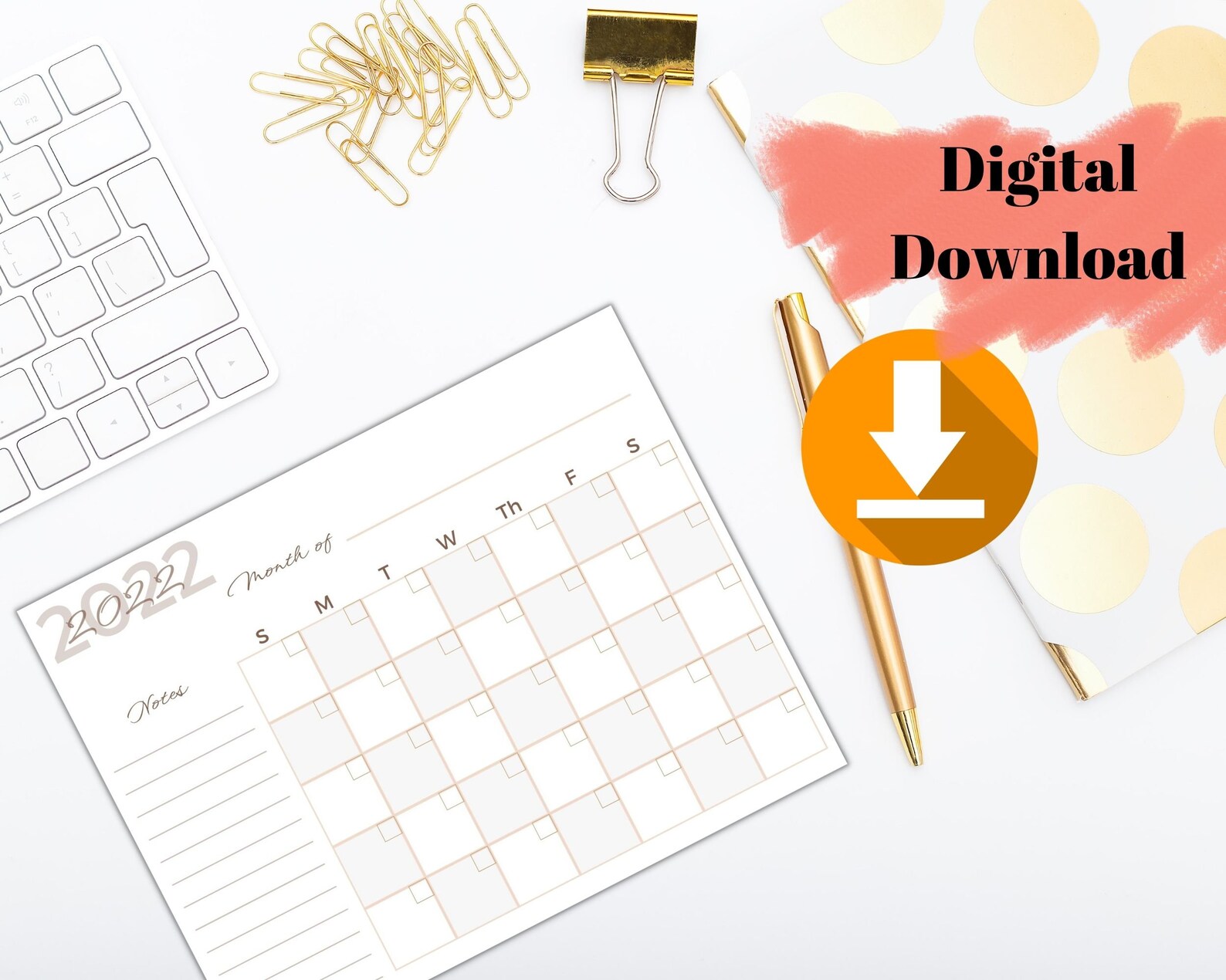 2022 Blank Month/date Calendar Landscape, Printable Calendar Template ...