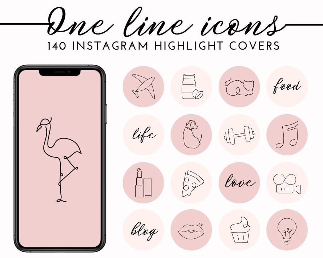 Abstract One Line Art Instagram Highlight Covers - Boho Line Art Pink ...