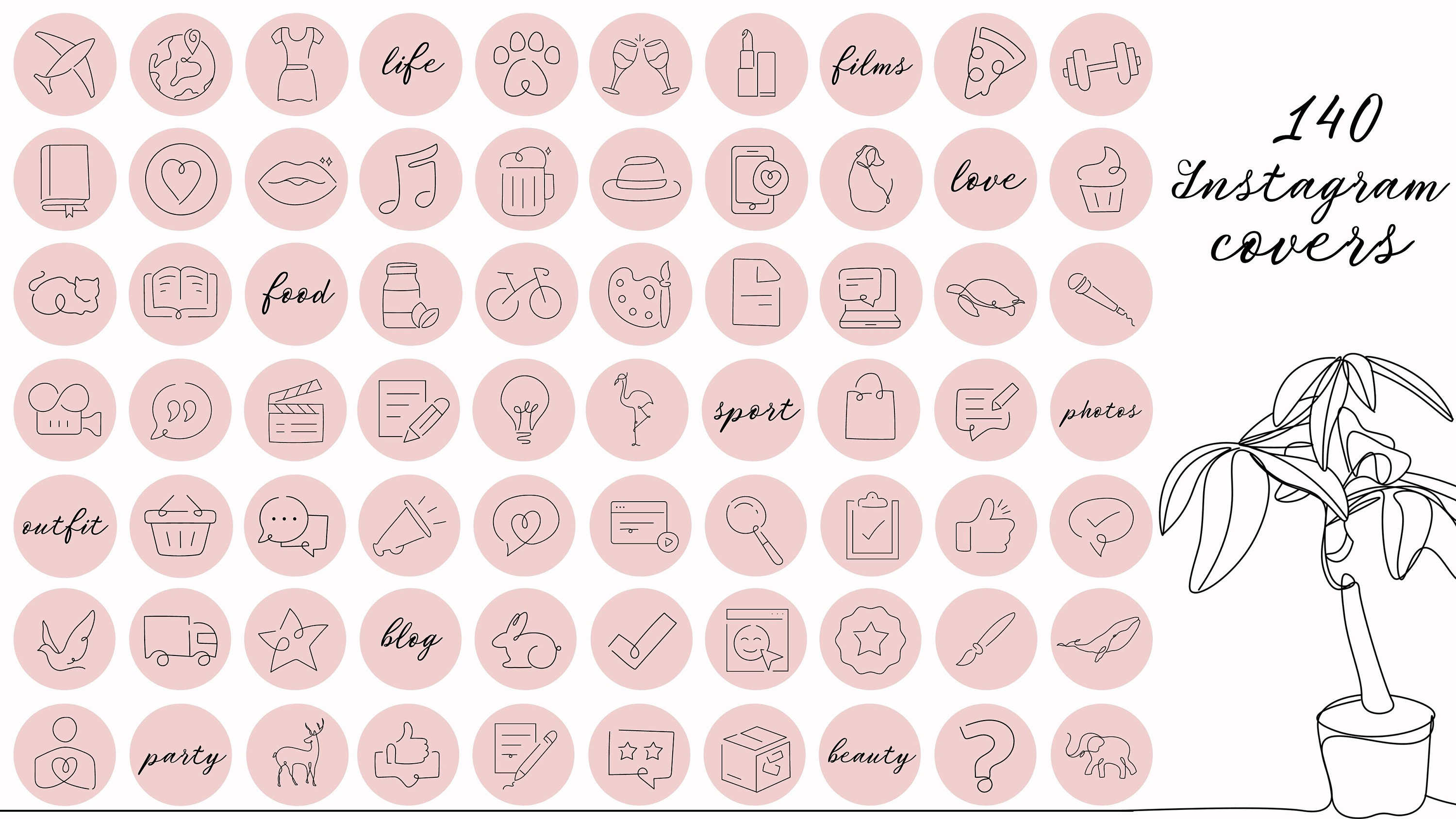 Abstract One Line Art Instagram Highlight Covers - Boho Line Art Pink ...