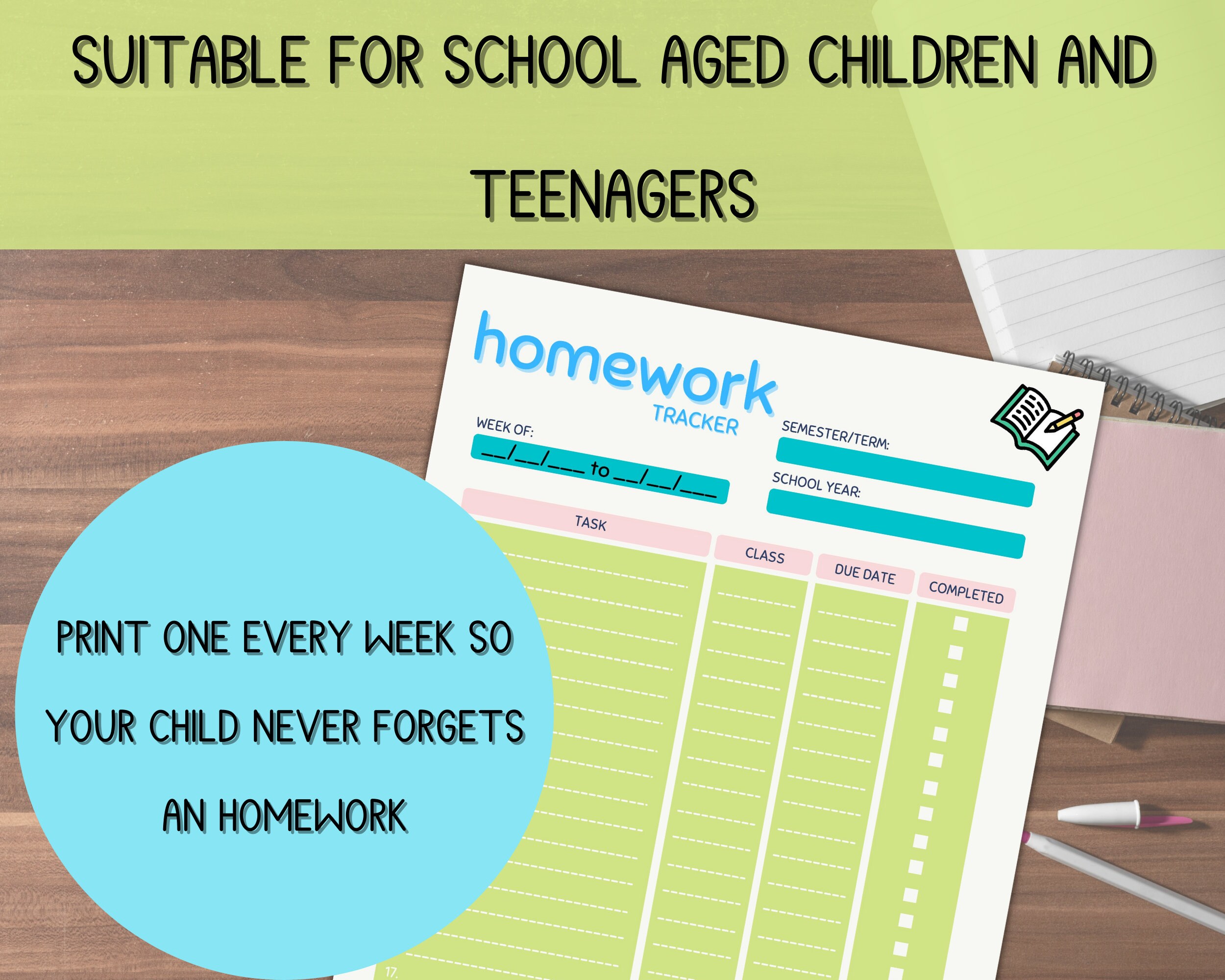 Study Planner Homework Tracker Printable Study Checklist School ...
