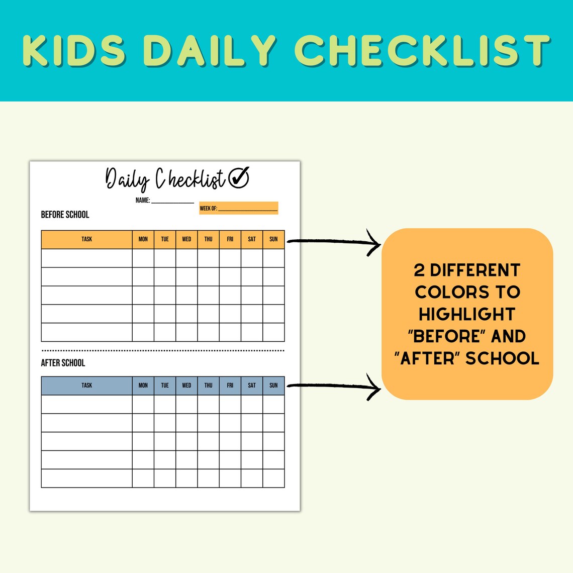 Chore Chart for Kids Printable Chore Chart for Kids Daily Checklist for ...