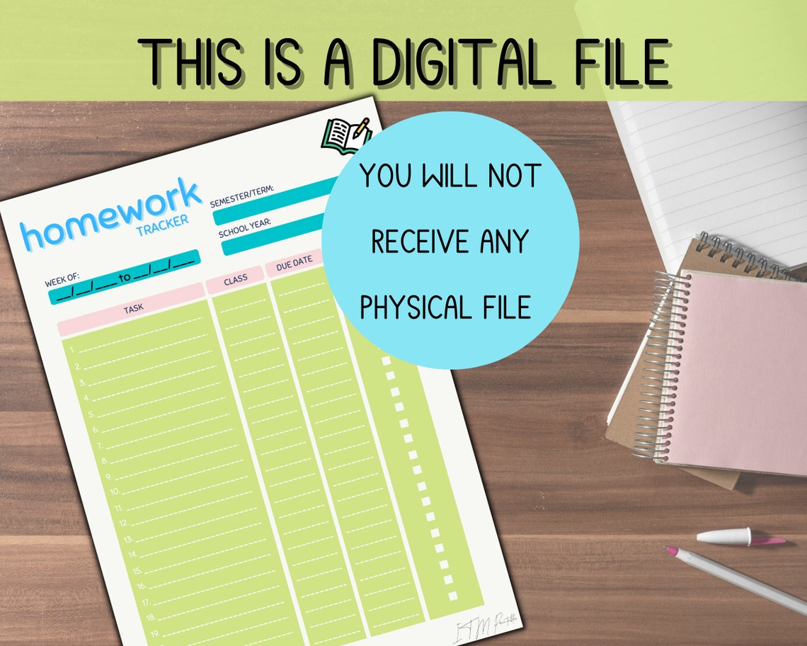 Study Planner Homework Tracker Printable Study Checklist - Etsy