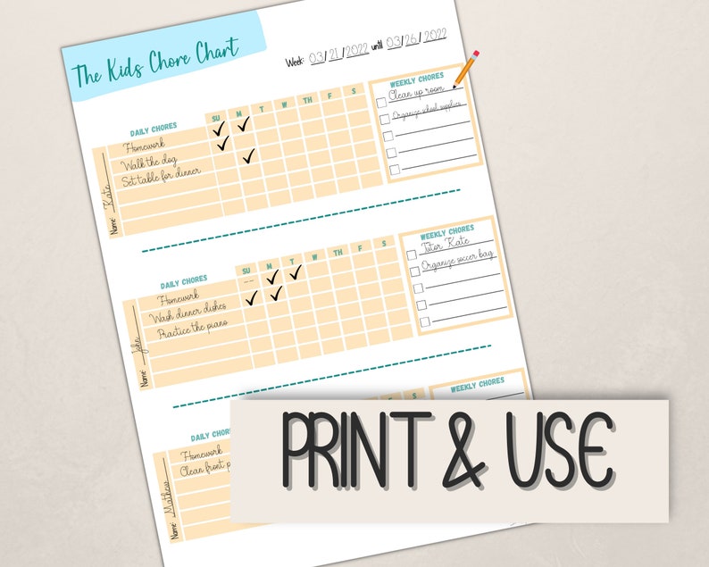 Kids Chore Chart | Printable Chore Chart | Responsibility Chart | 2, 3 ...