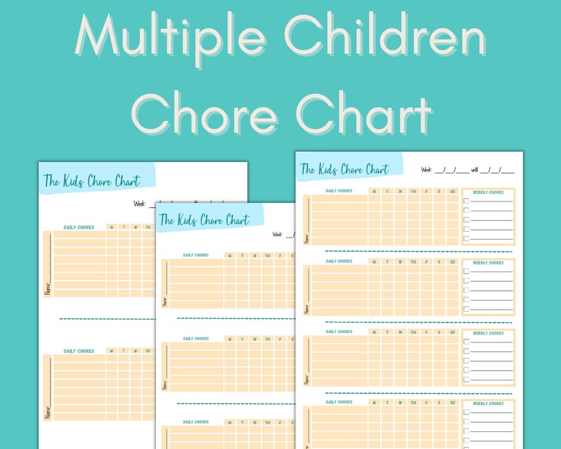 Printable Chore Chart for Kids - Multiple Children Family Task Tracker ...