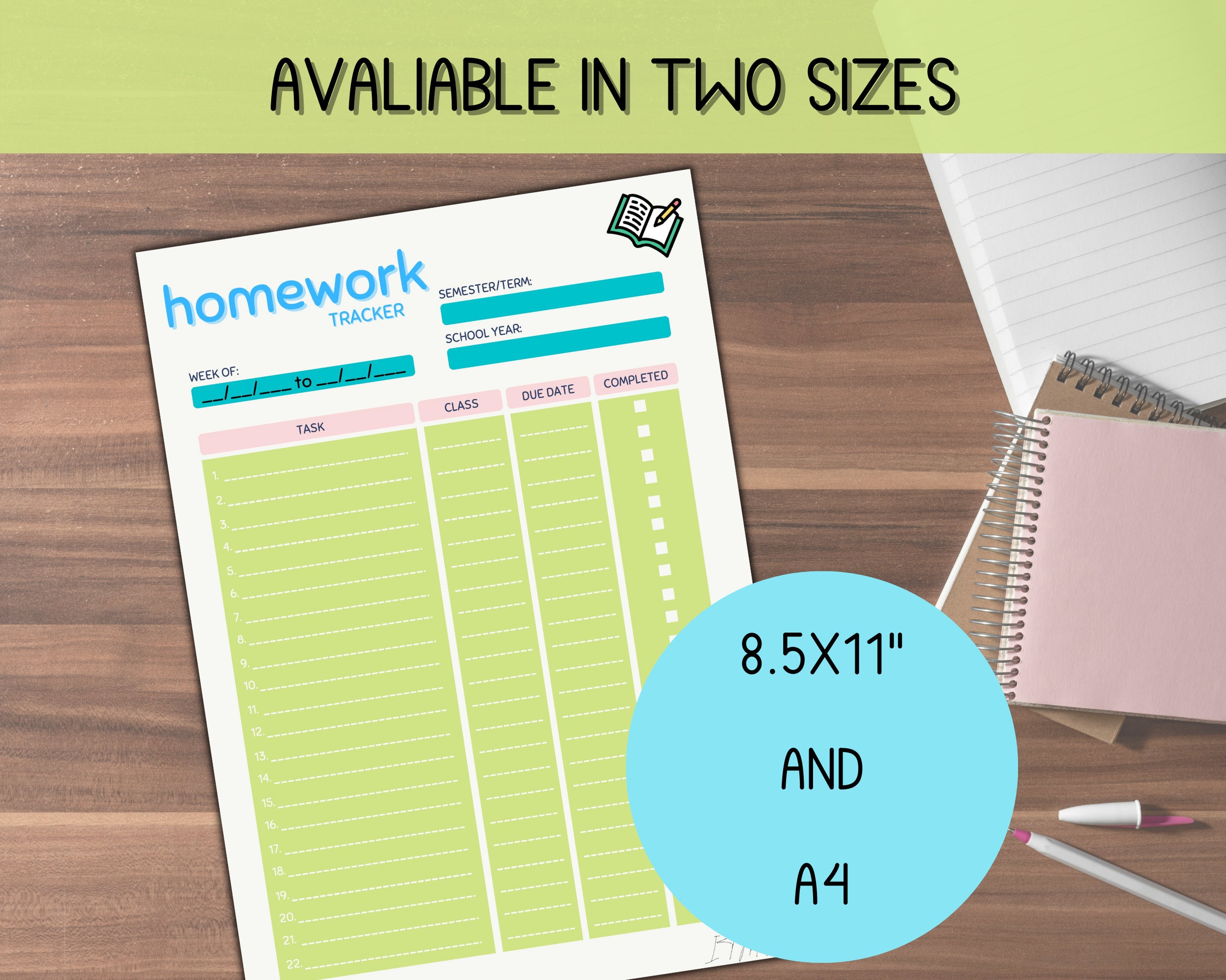 Study Planner Homework Tracker Printable Study Checklist School ...