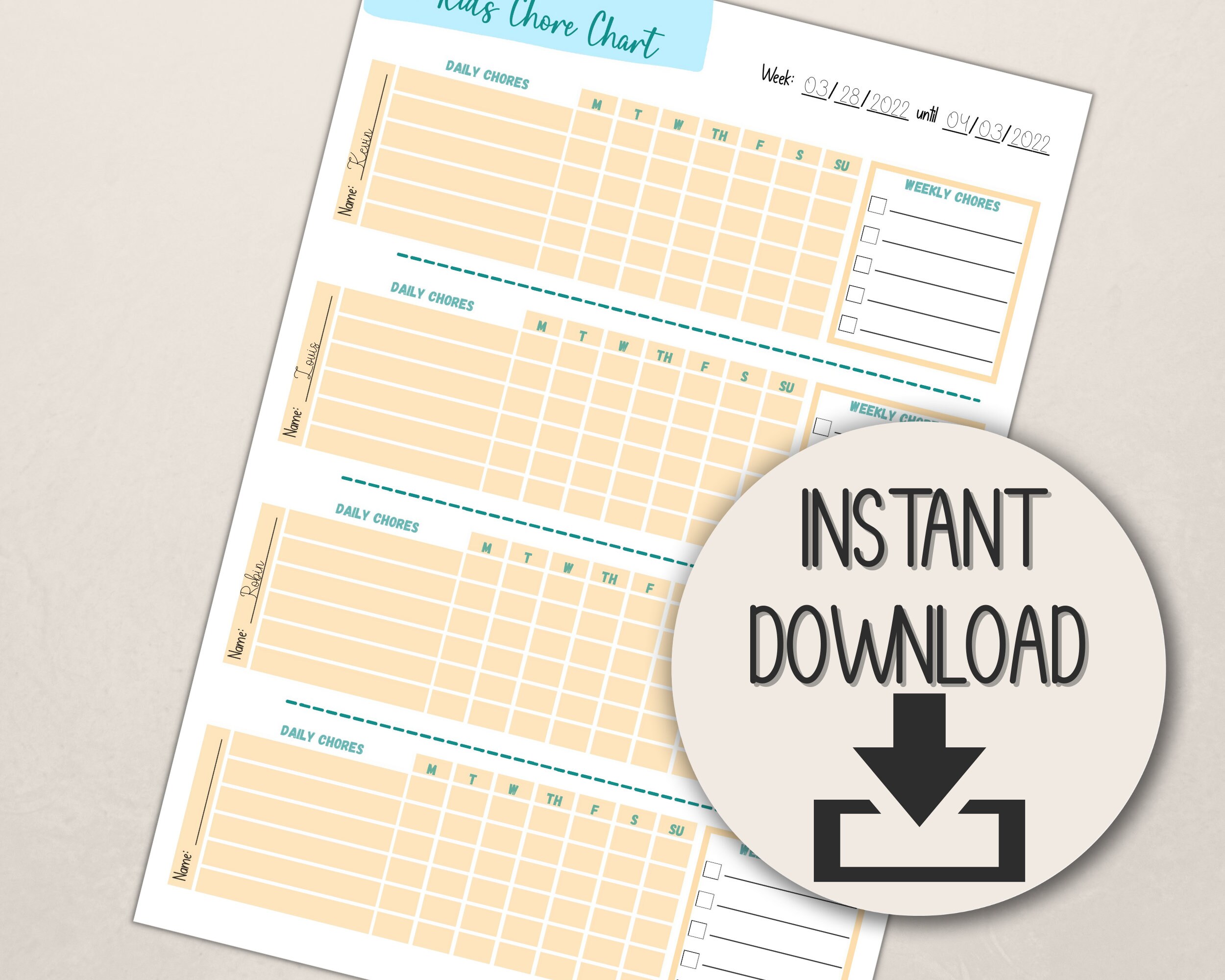 Kids Chore Chart | Printable Chore Chart | Responsibility Chart | 2, 3 ...