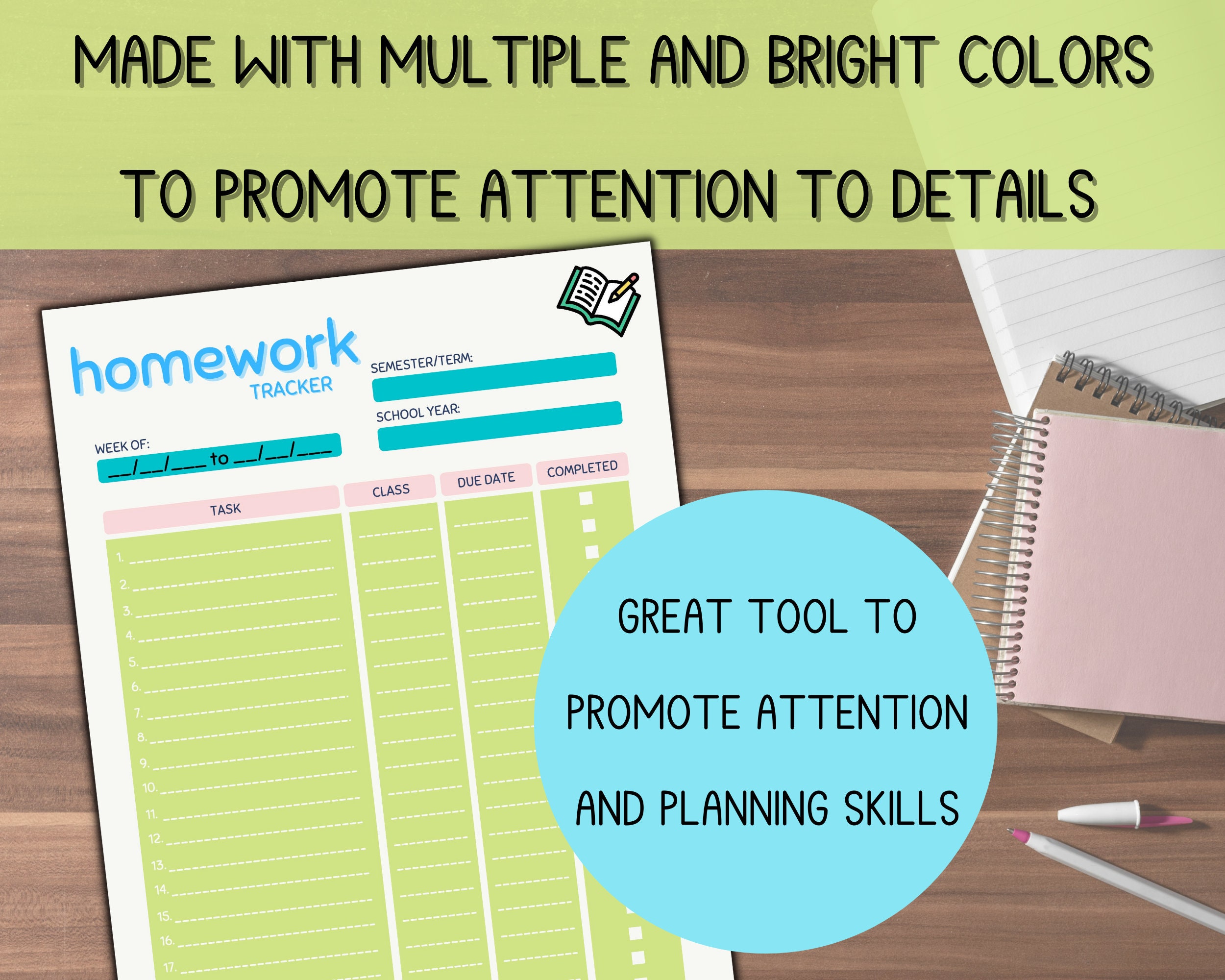 Study Planner Homework Tracker Printable Study Checklist School ...