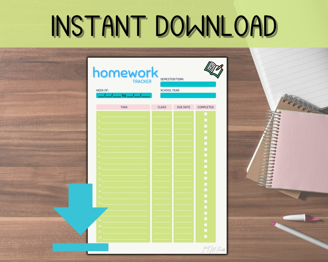 Study Planner Homework Tracker Printable Study Checklist - Etsy
