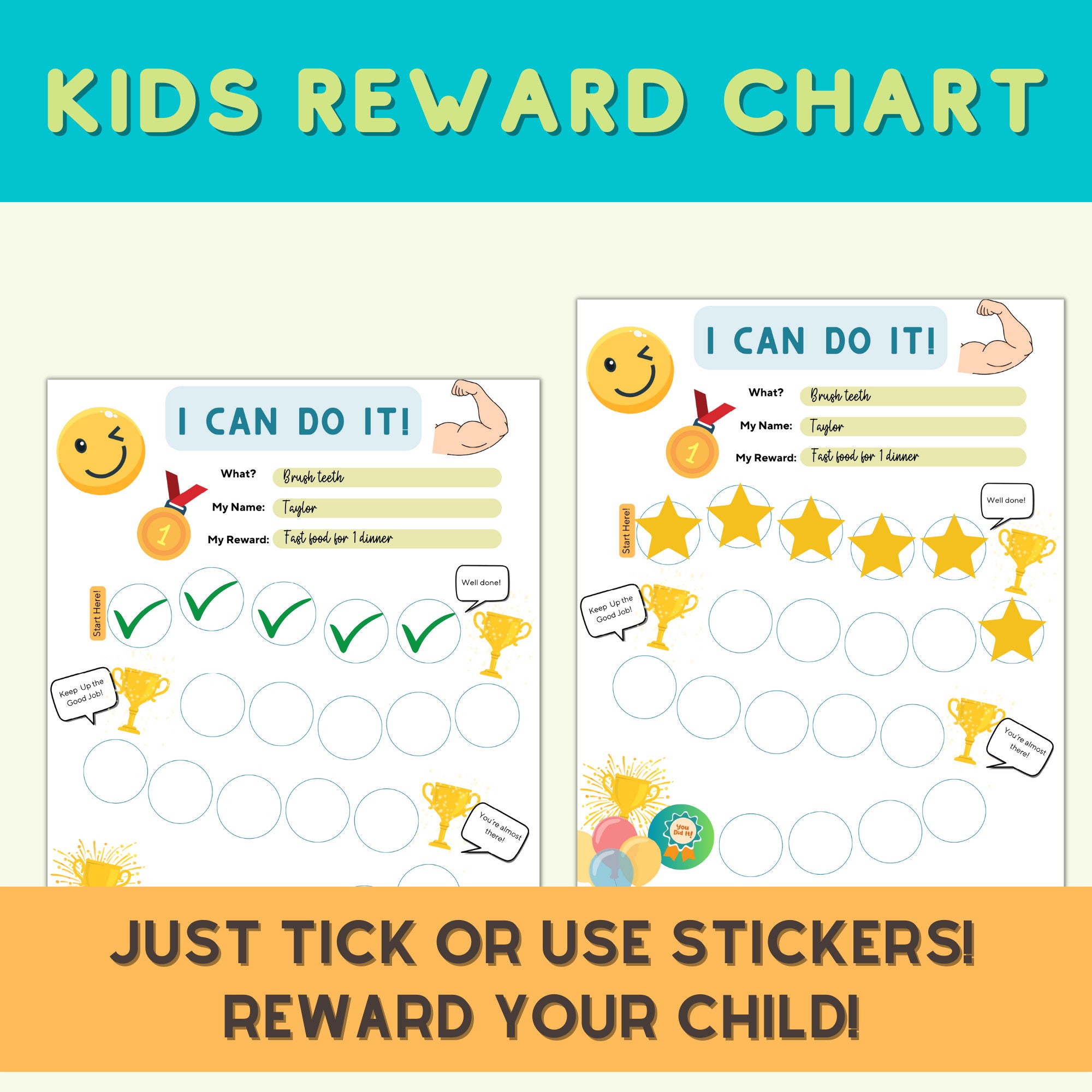 Kids Reward Chart | Behavior Chart | Sticker Chart | Toddler Reward ...