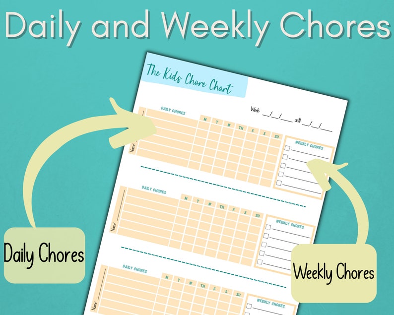 Printable Chore Chart for Kids Multiple Children Family Task Tracker ...