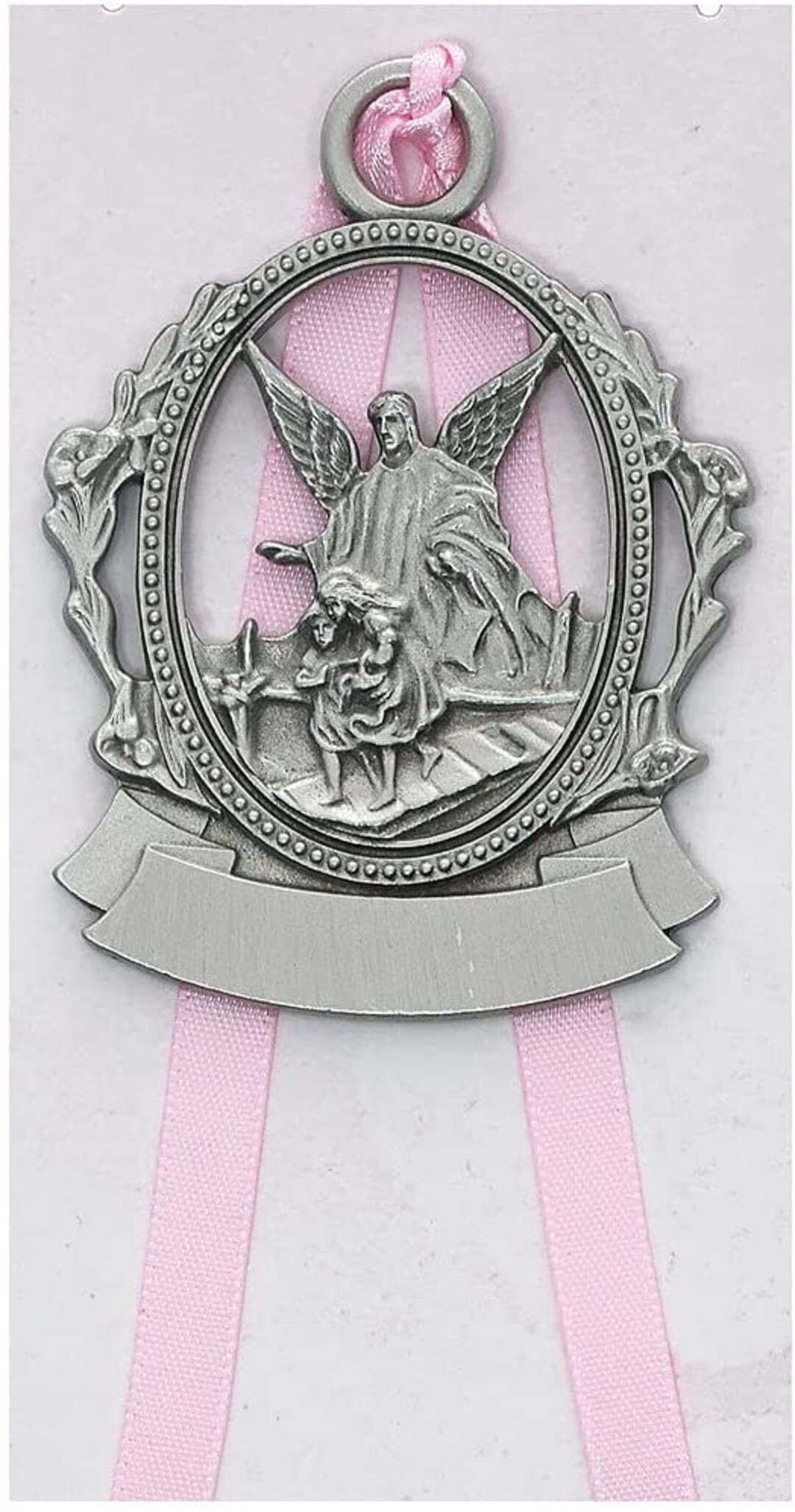 ENGRAVABLE Pewter Crib Medal With Pink RIBBON Dimention: 2 1/2 X 2 - Etsy