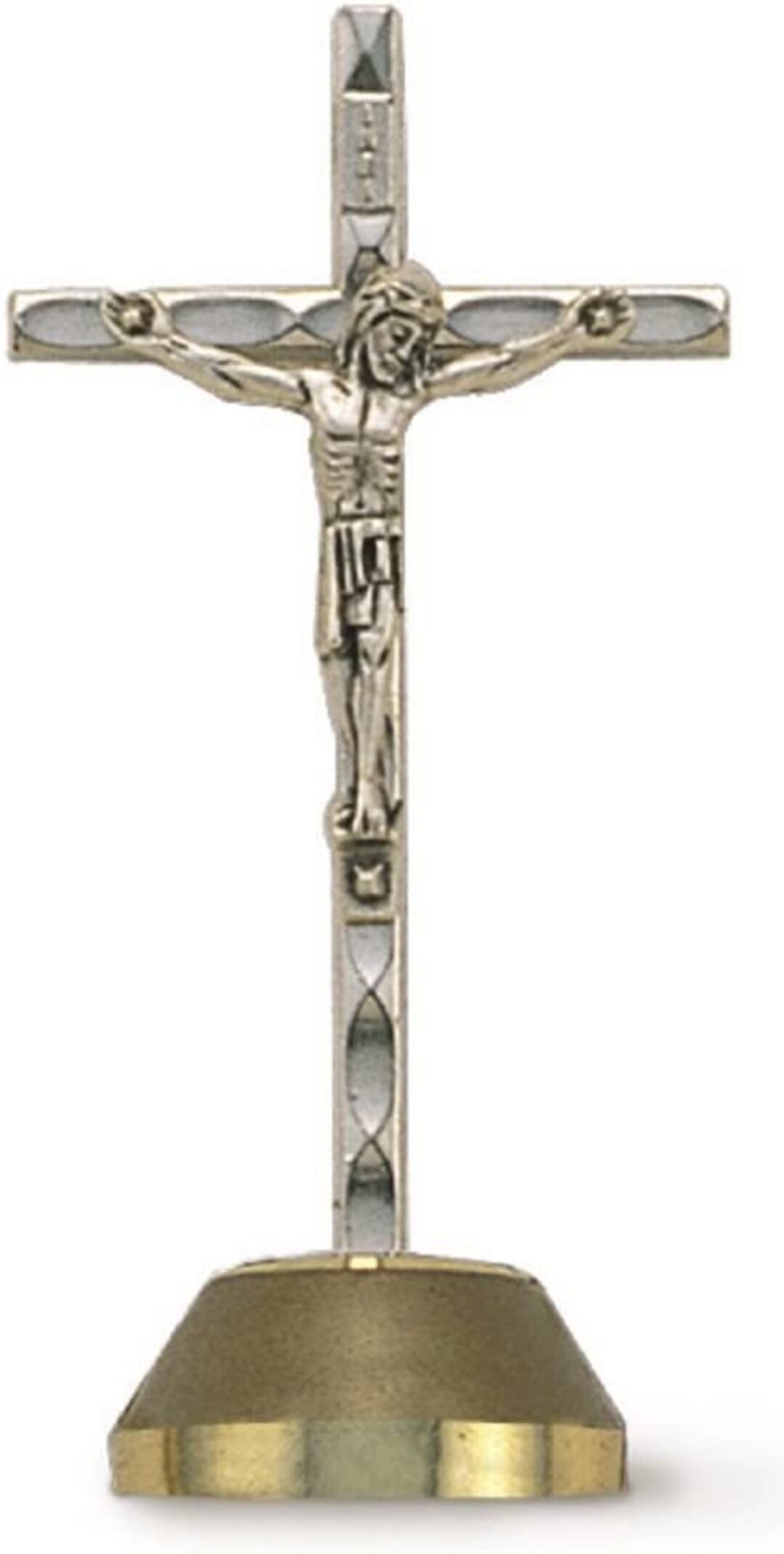 Standing Crucifix for Auto Silver & Brass With Magnetic Adhesive Base ...