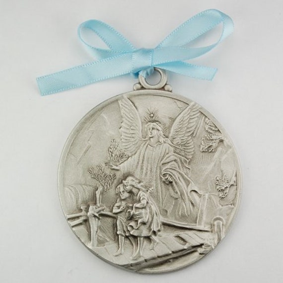 Guardian Angel Crib Medal Blue Ribbon Round 2 3/4 Great Gift | Etsy