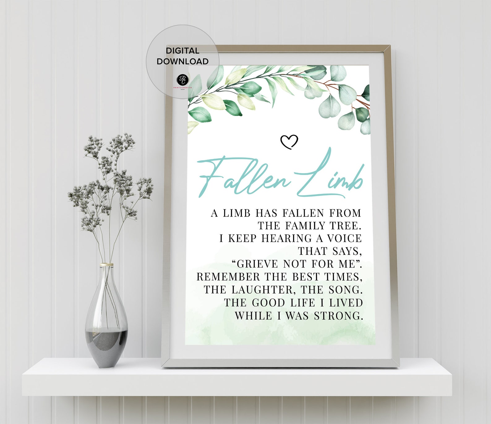 A Limb Has Fallen Memorial Digital Print, Funeral Watercolor Sign ...