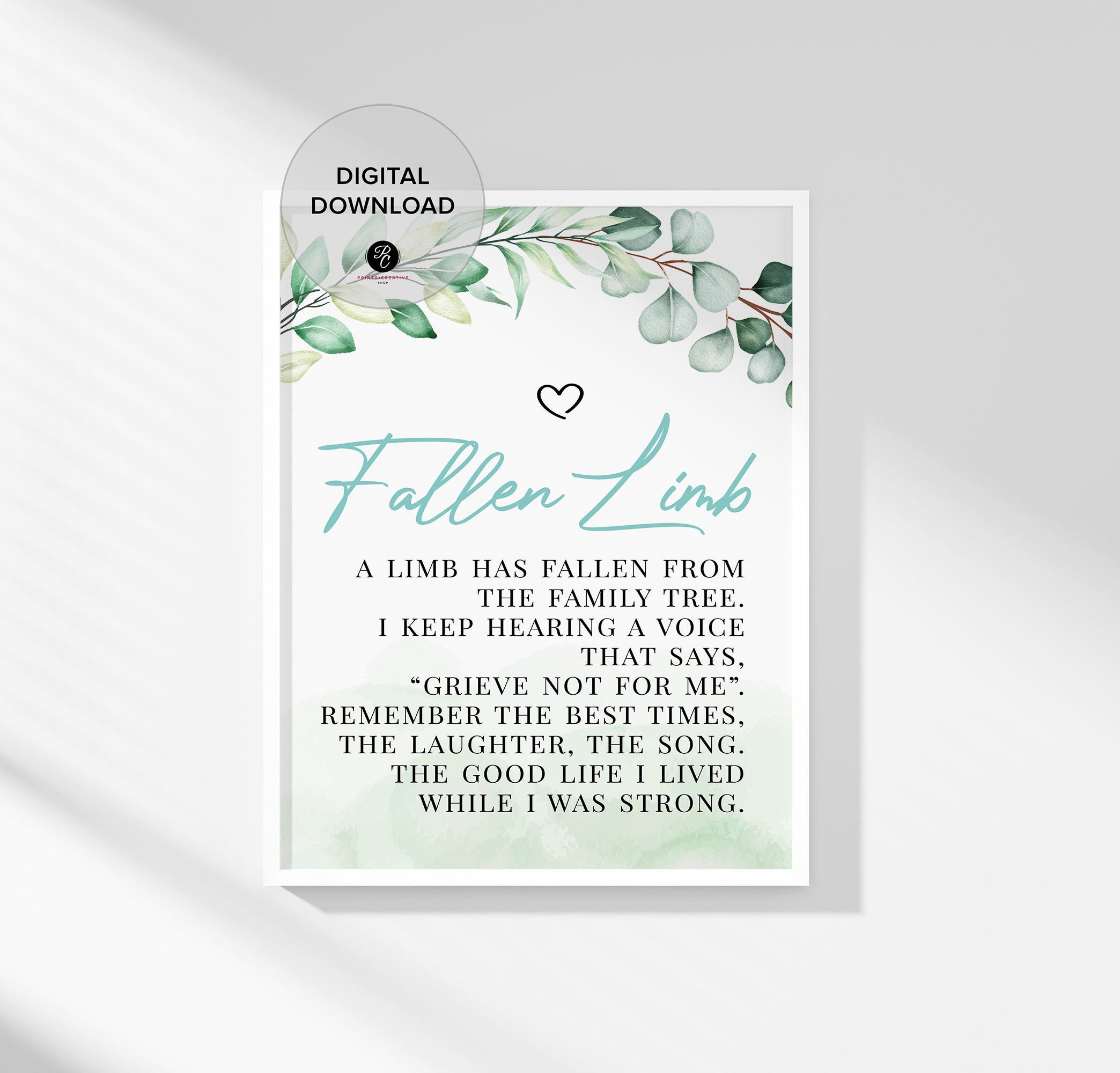 A Limb Has Fallen Memorial Digital Print, Funeral Watercolor Sign ...