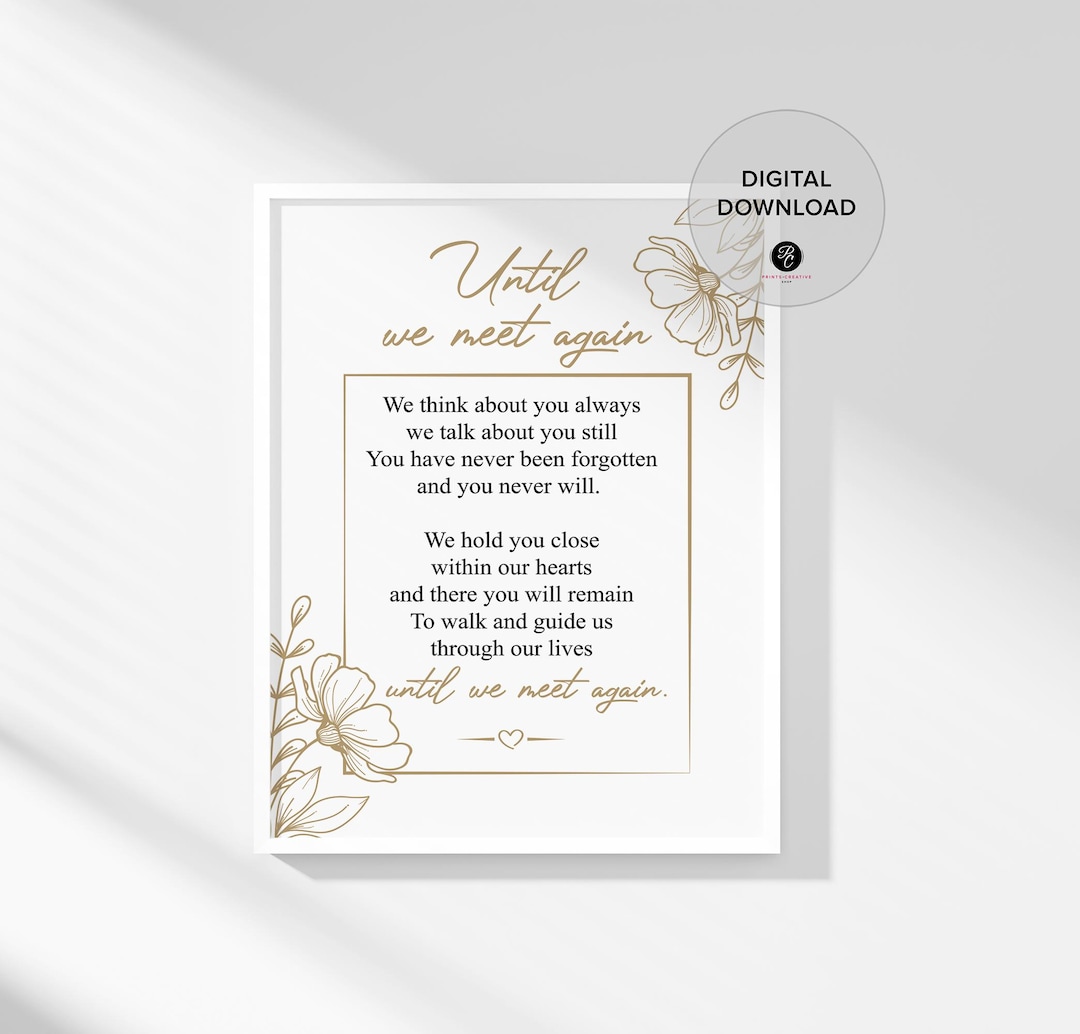 Until We Meet Again Poem Funeral, Memorial Service Print, in Loving ...