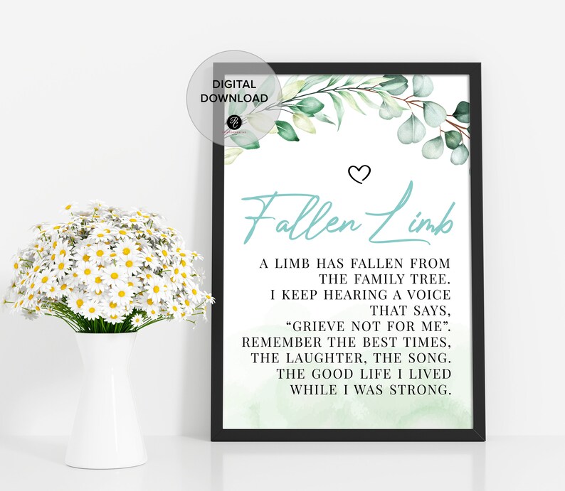A Limb Has Fallen Memorial Digital Print, Funeral Watercolor Sign ...