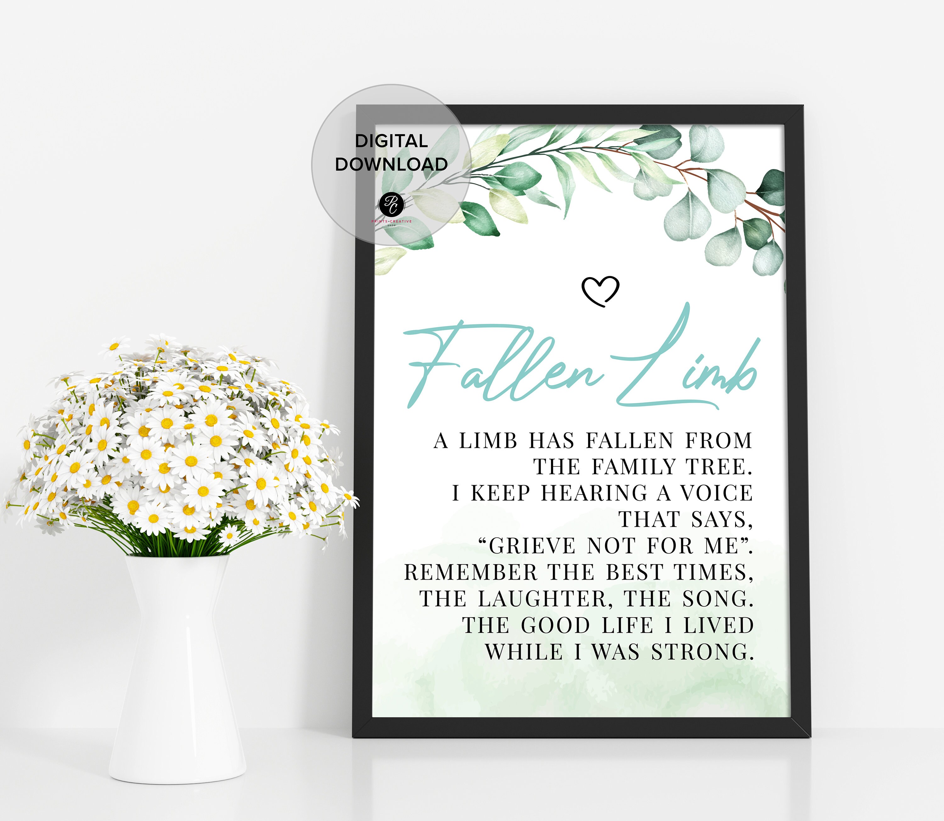 A Limb Has Fallen Memorial Digital Print, Funeral Watercolor Sign ...