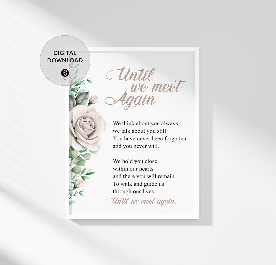 Until We Meet Again Funeral Poem, Memorial Quote Print, in Loving ...