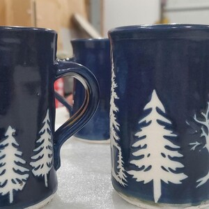 Handmade Porcelain Mugs With Pine Trees - Etsy