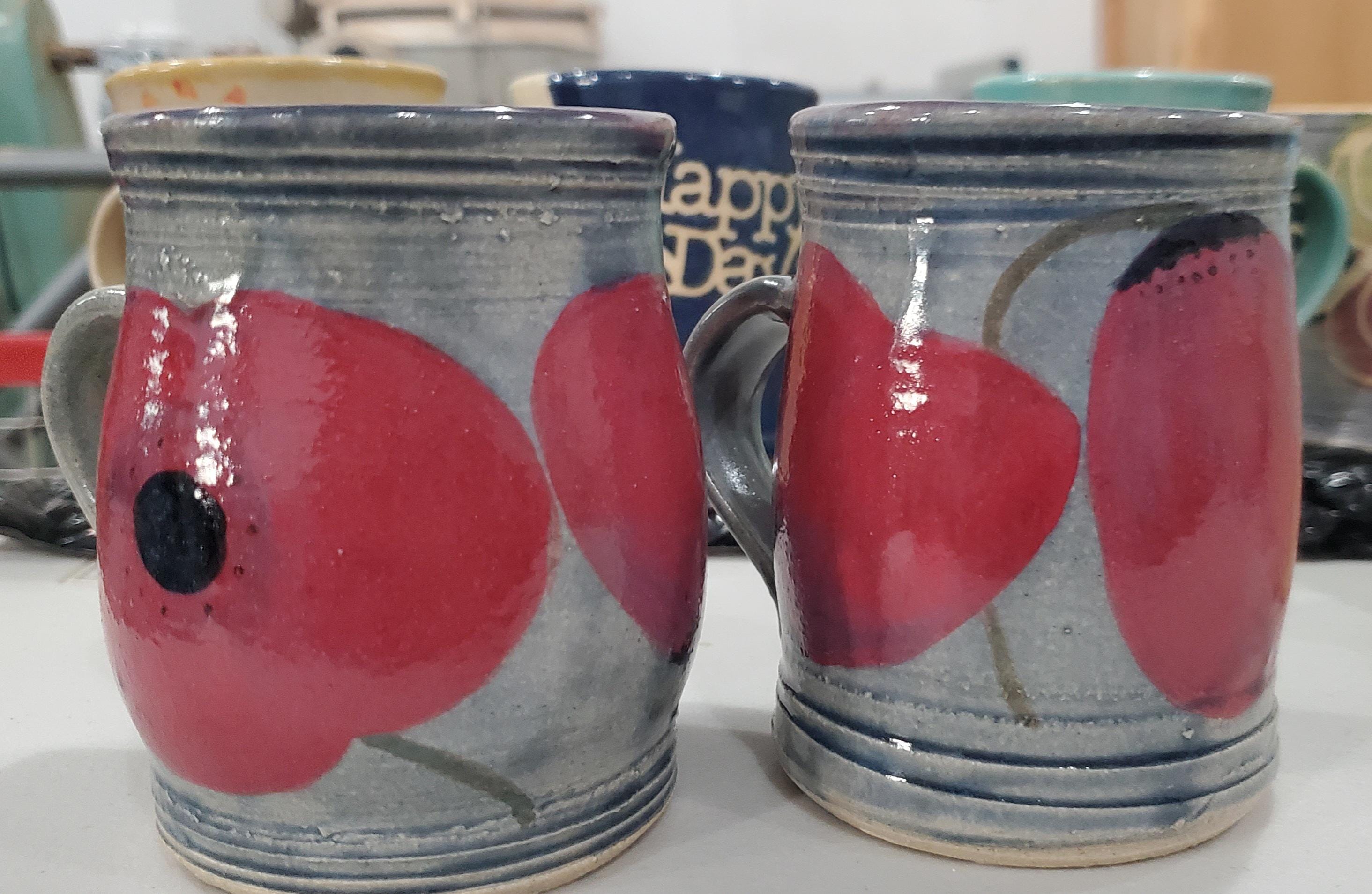 Handmade Stoneware Mugs With Poppies - Etsy