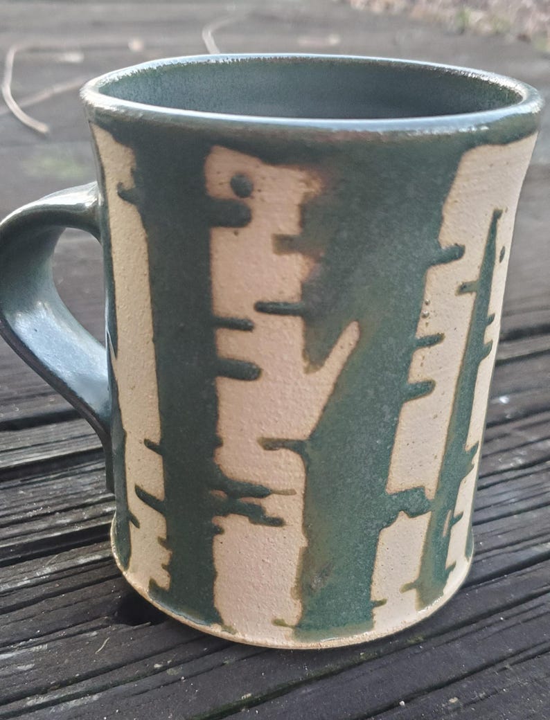 Handmade Stoneware Mugs With Pine Trees - Etsy