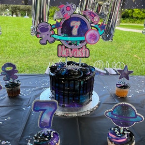 Galaxy Cake Topper, 3D Space Theme Birthday Cake Topper , Glitter Cake ...