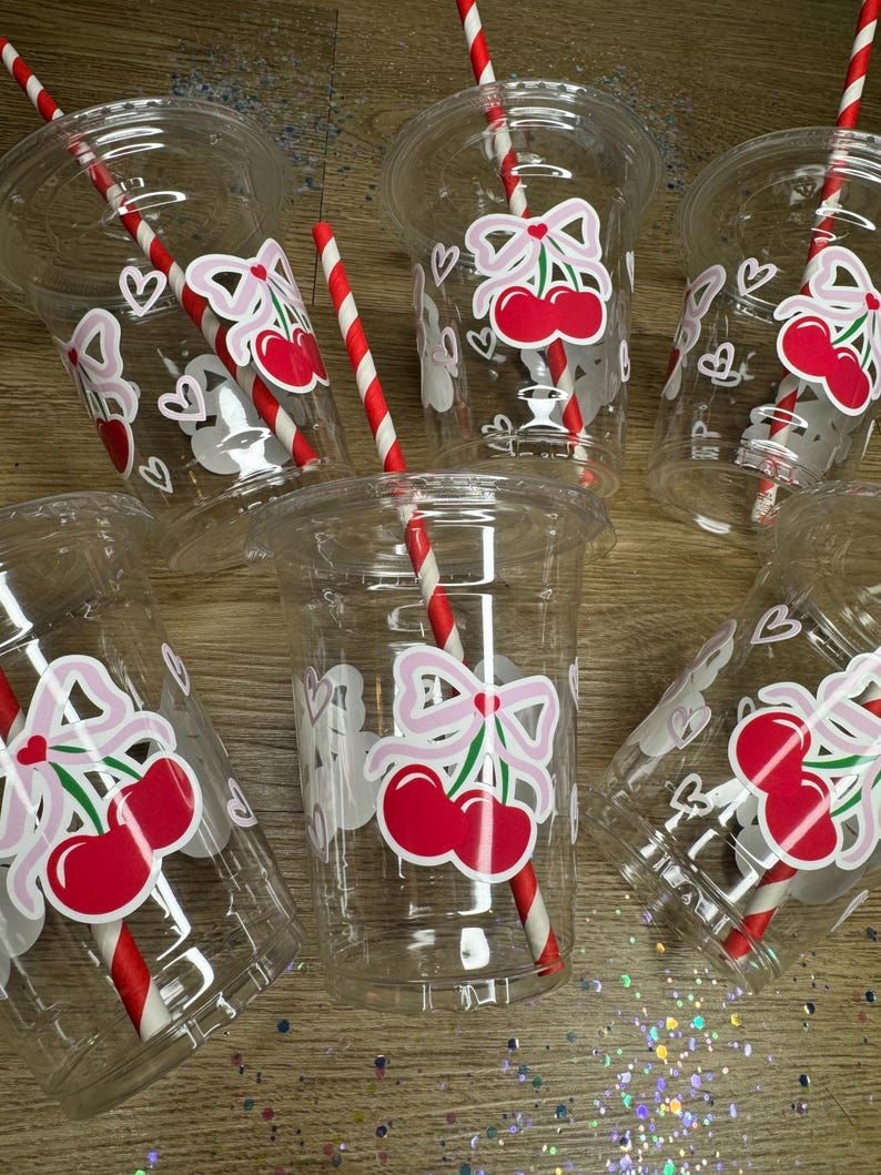 Cherry and Bows Birthday , Cherry Theme Birthday Cups , Cherry on Top ...