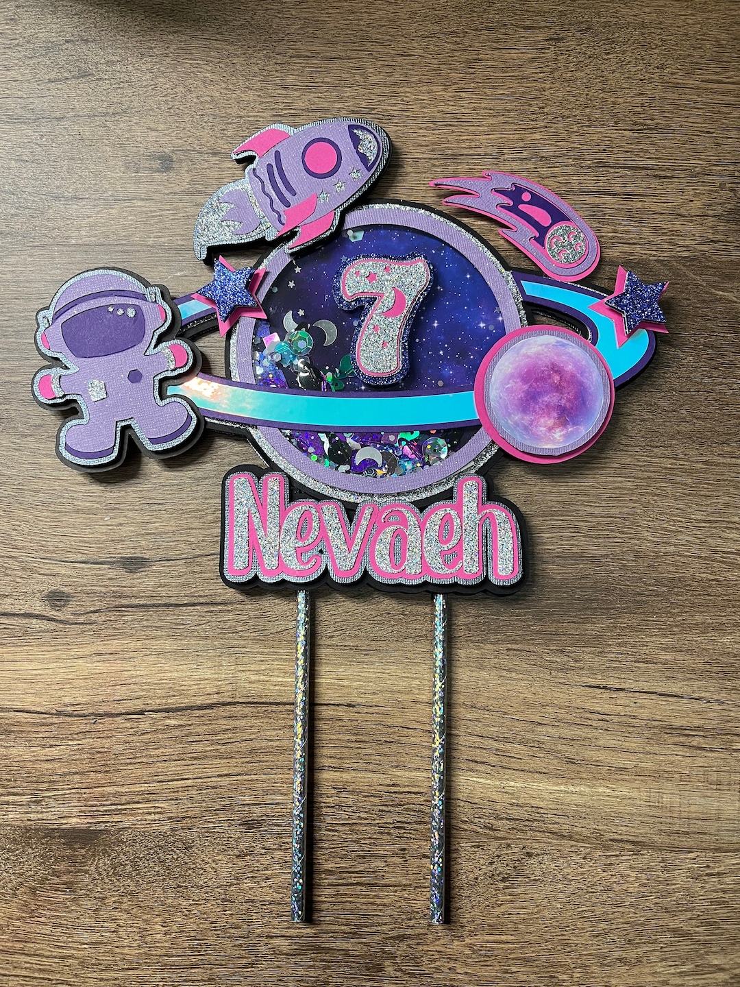 Galaxy Cake Topper, 3D Space Theme Birthday Cake Topper , Glitter Cake ...