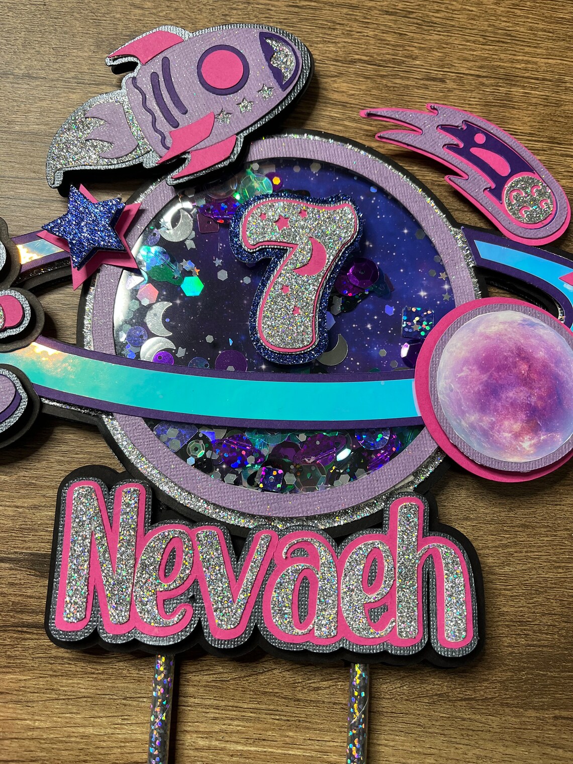 Galaxy Cake Topper, 3D Space Theme Birthday Cake Topper , Glitter Cake ...