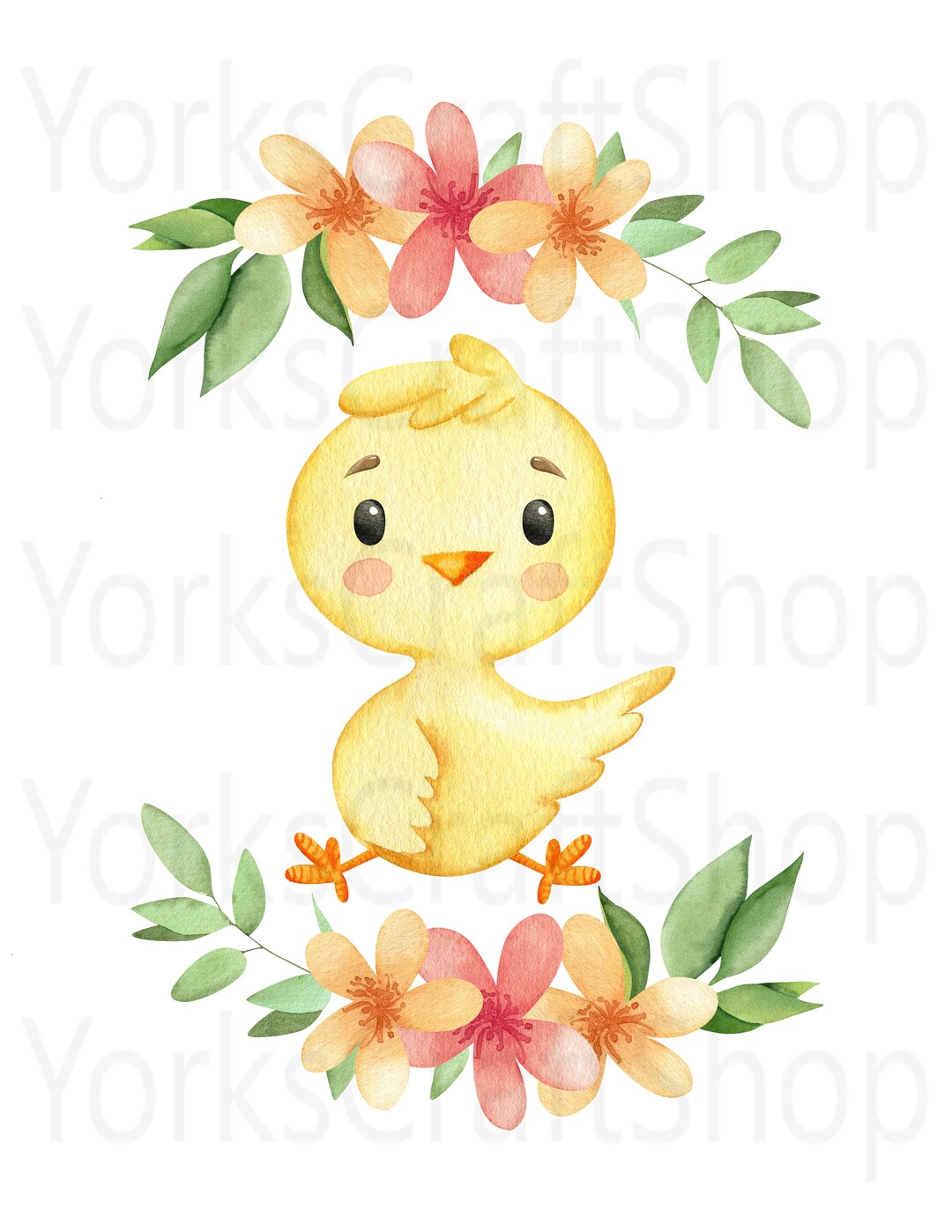 Cute Baby Chick With Flowers Farm Animal Print for Nursery or Wall ...
