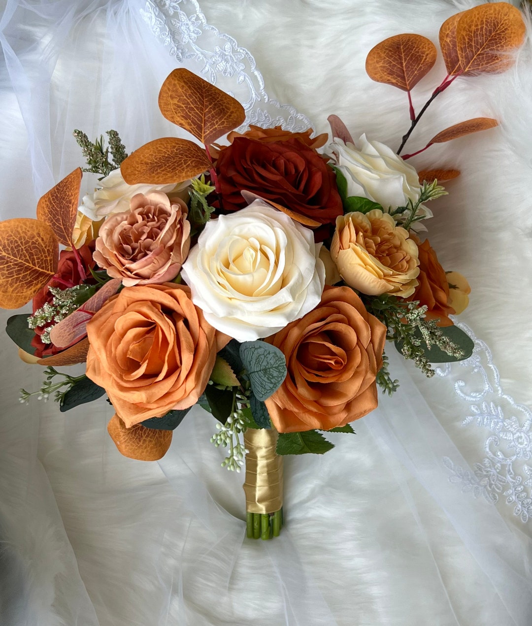 Boho Bouquet, Burnt Orange Bouquet, Ivory, Orange, Rust Wedding Bouquet ...