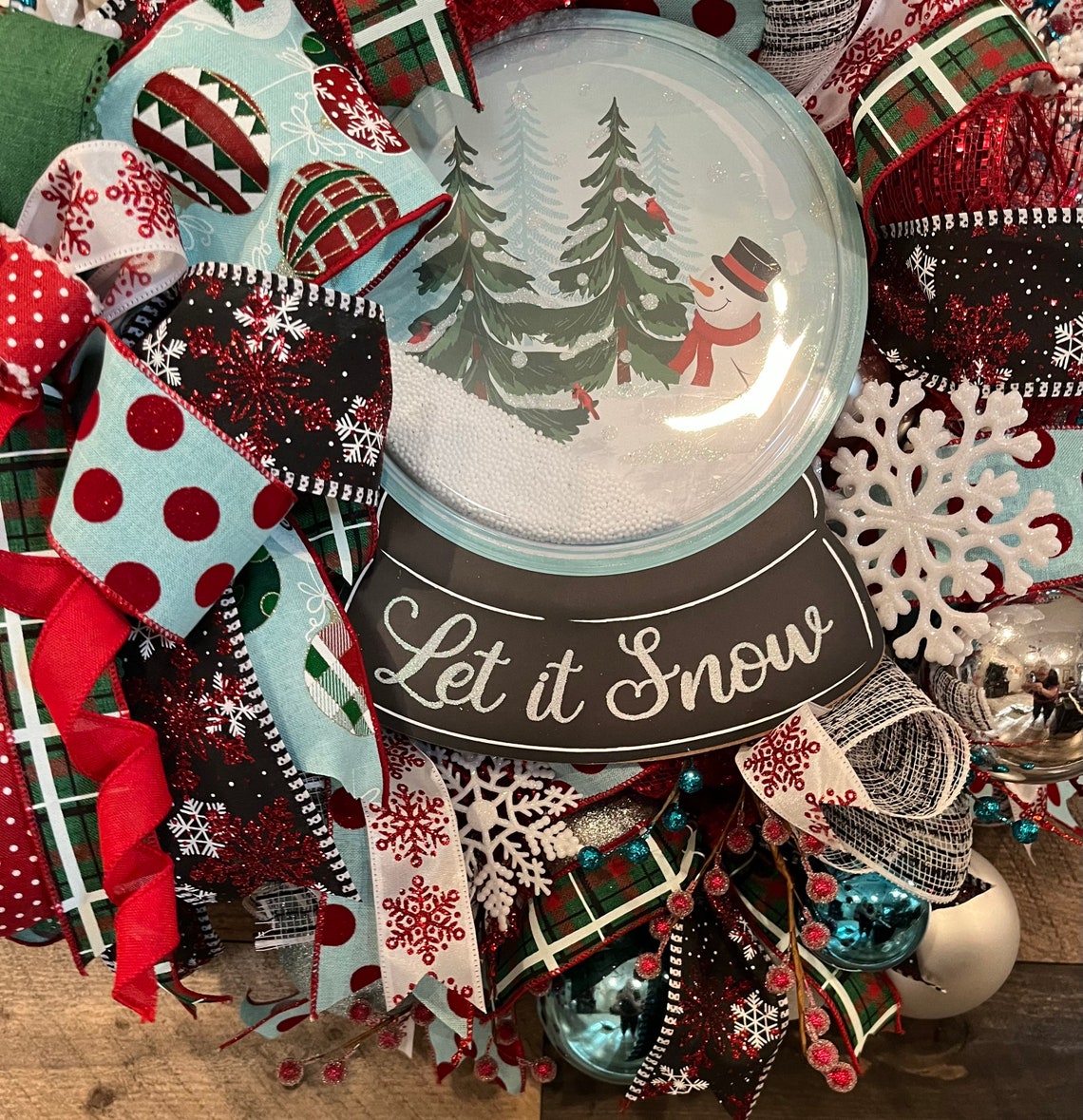 Snowman Snow Globe Wreath/front Door Christmas Wreath/winter Snow Globe ...