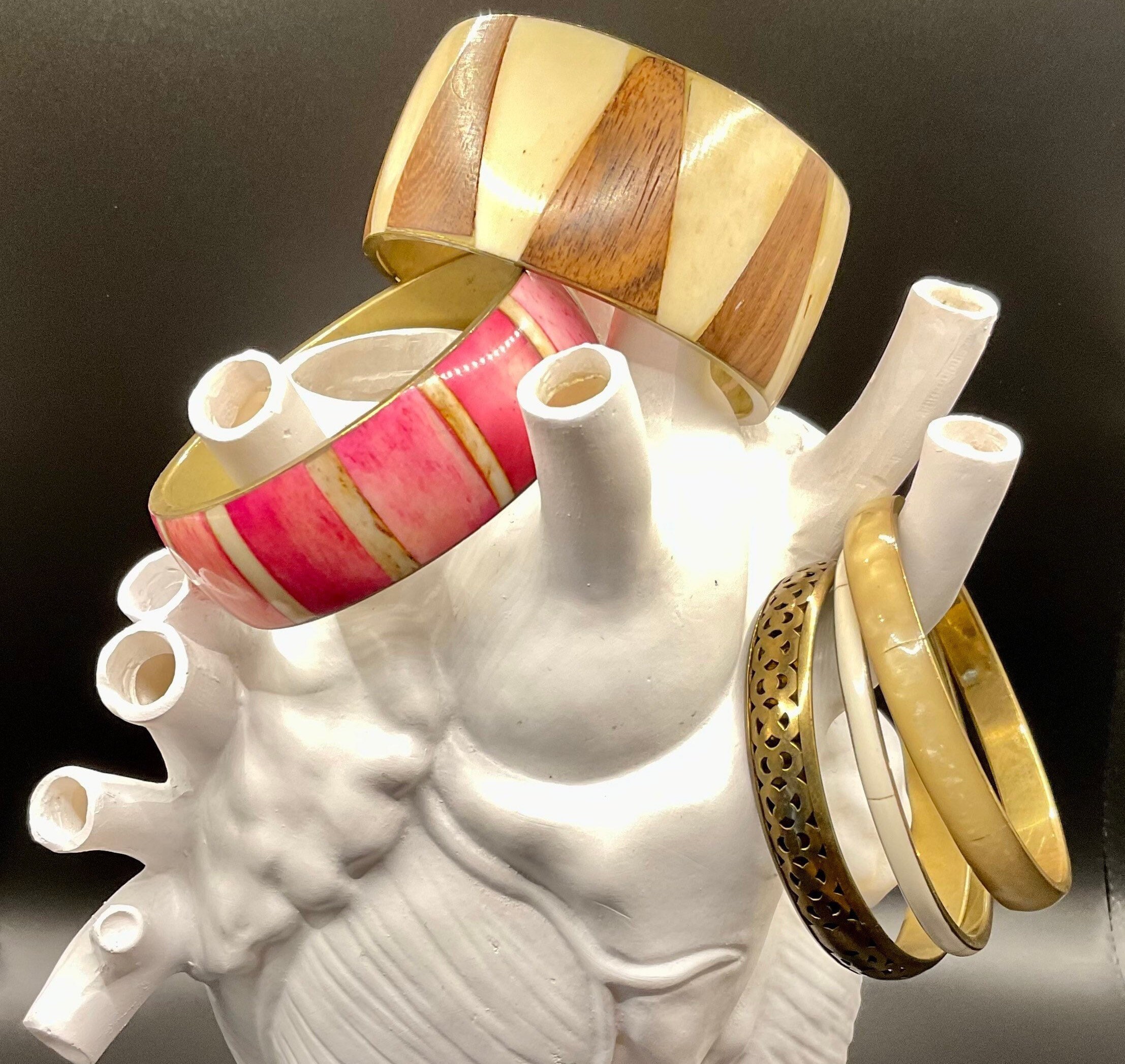 Bangles Stunning Bone Wood Brass Stacking Bangle Matched Collection - Etsy