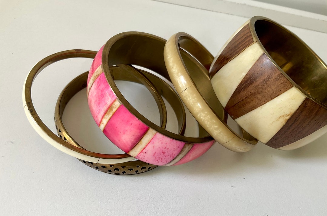 Bangles Stunning Bone Wood Brass Stacking Bangle Matched Collection - Etsy