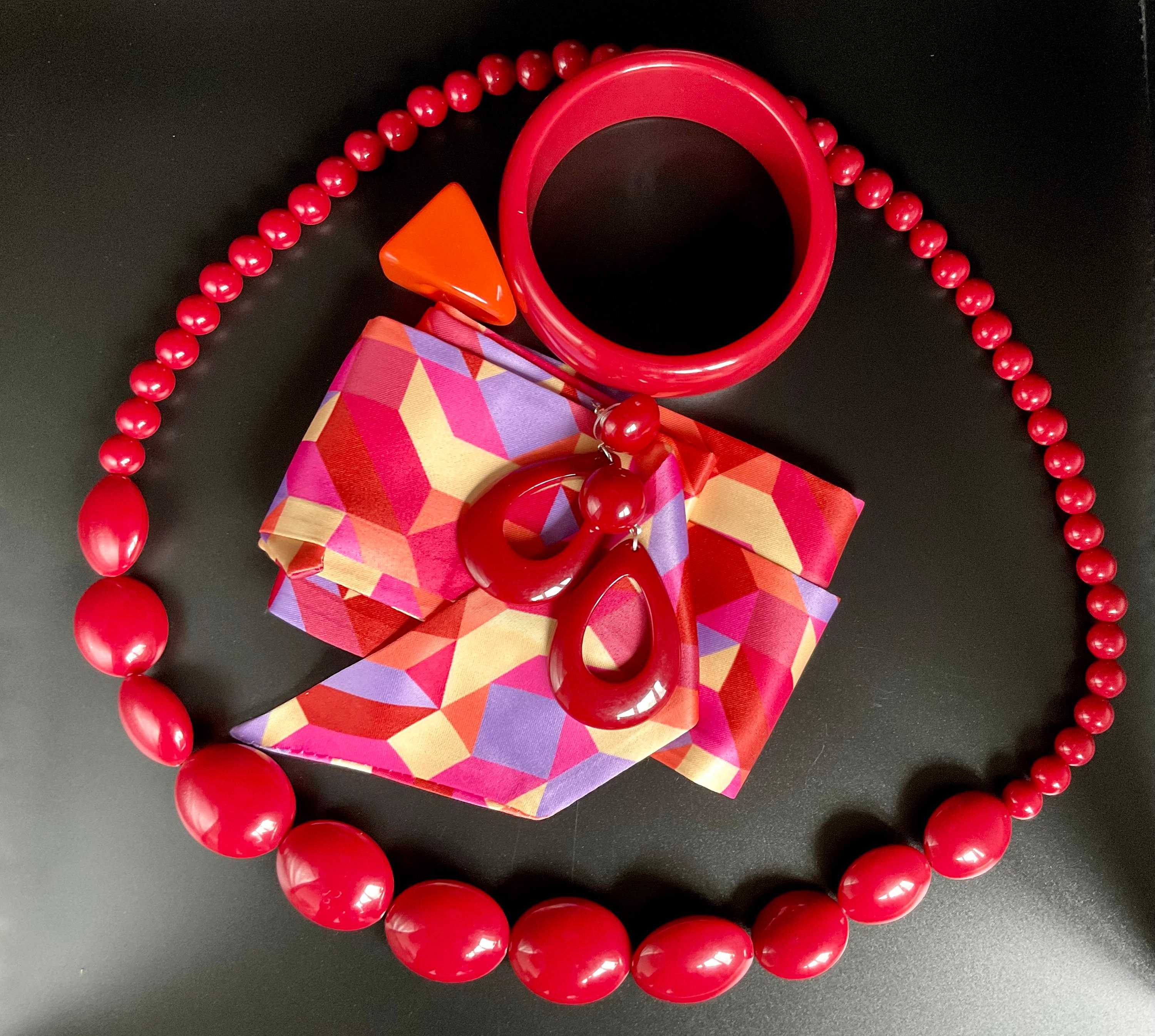 1960s Style Jewelry Set, Ruby Red Necklace, Bangle, Ring & Earrings - Etsy